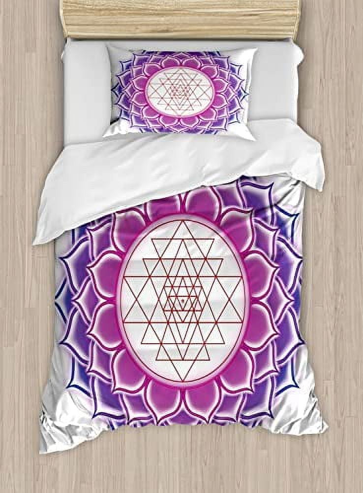 Lotus Duvet Cover Sets, Geometry Yantra Mandala Triangle Yoga Illustration, Bedding Set With 2 ...