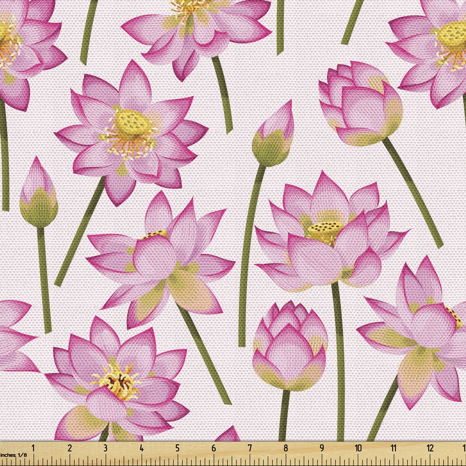 Ambesonne Lotus Fabric by the Yard Upholstery, Blossoming Spring Flower ...