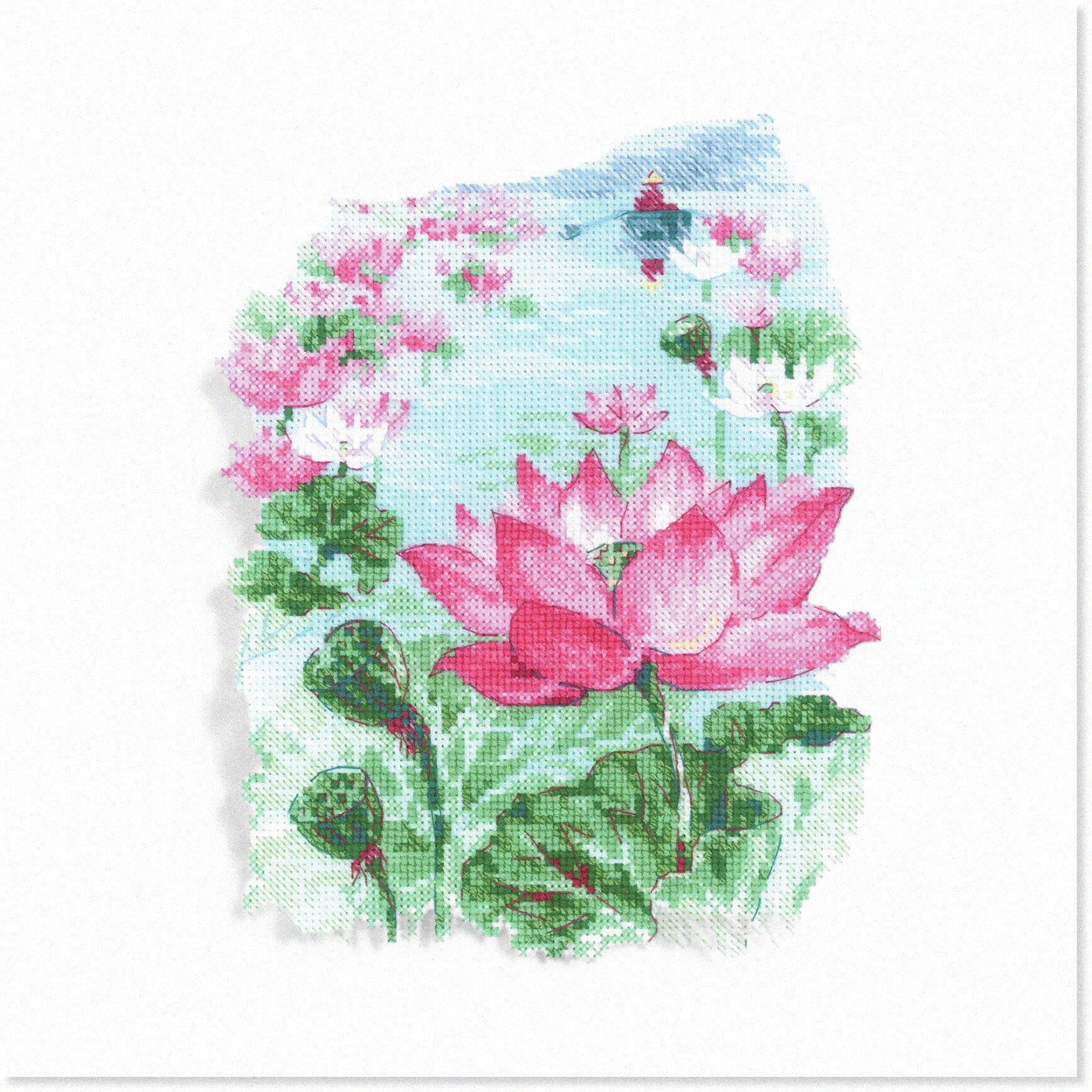 Lotus Fish Cross Stitch Kit - 14 Count Aida Fabric, DIY Embroidery ...
