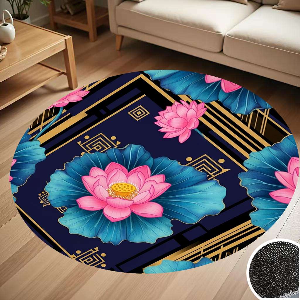 Lotus Floral Art Deco Round Carpet Living Room Bedroom Home Decoration ...
