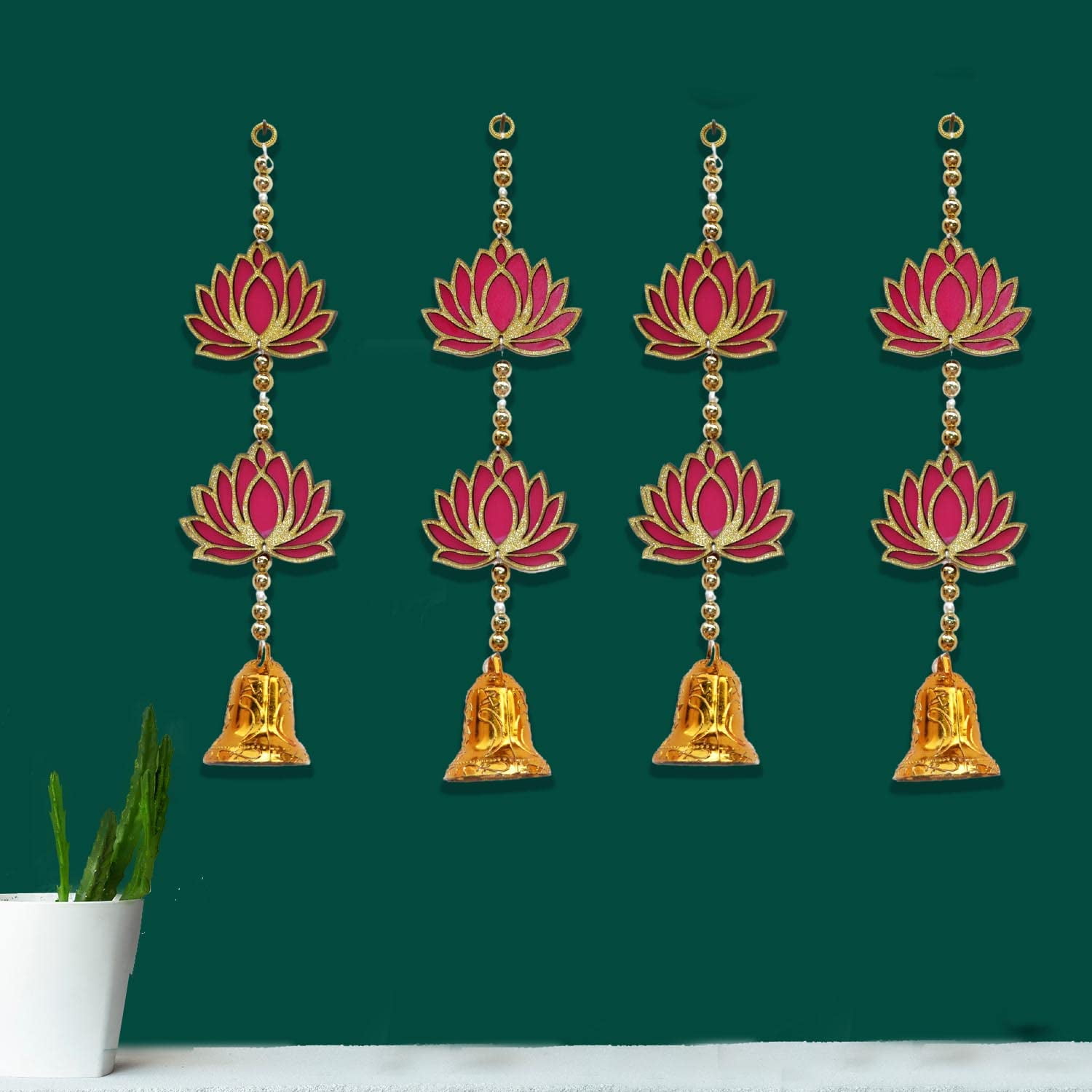 Lotus Floral Decoration With Bell Wall Hanging Strings For Home ...