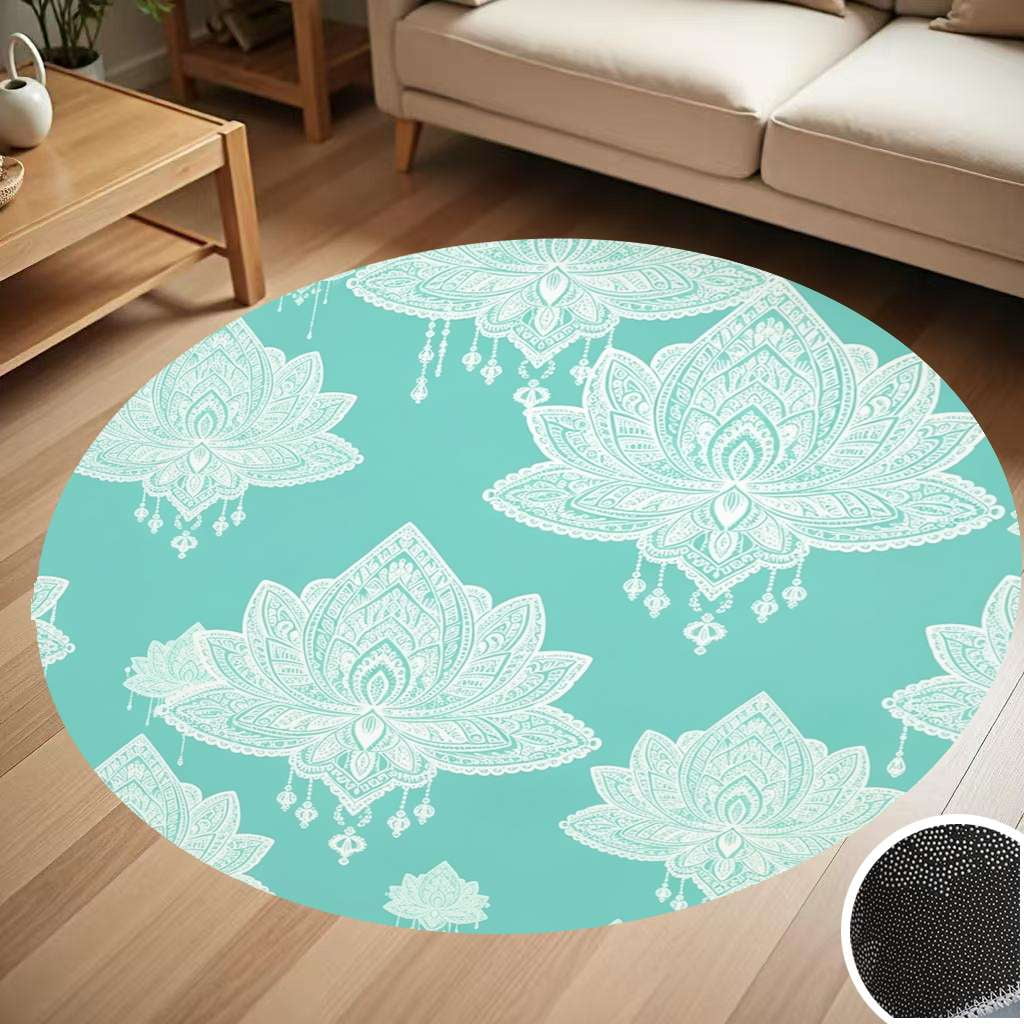 Lotus Floral Mint Pattern Round Carpet Living Room Bedroom Home ...