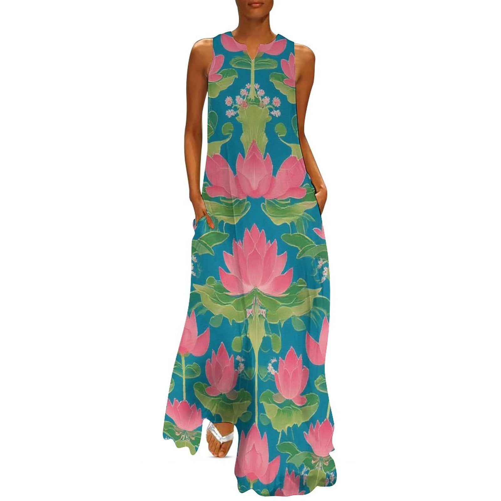 Lotus Floral Pattern Long Dress Women's summer dress women's evening ...