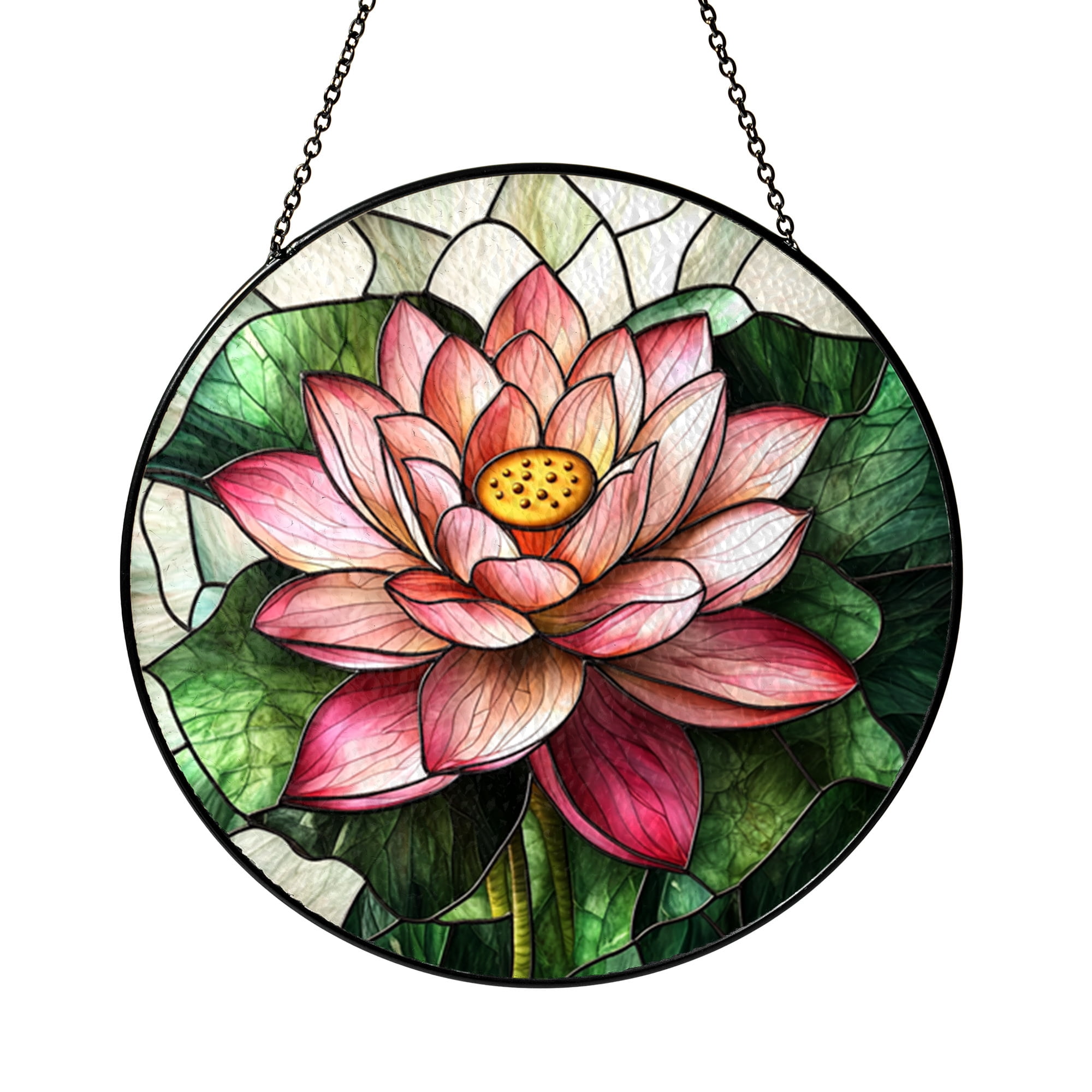 Lotus Floral Stained Glass Suncatcher – Decorative Window Hanging Art ...