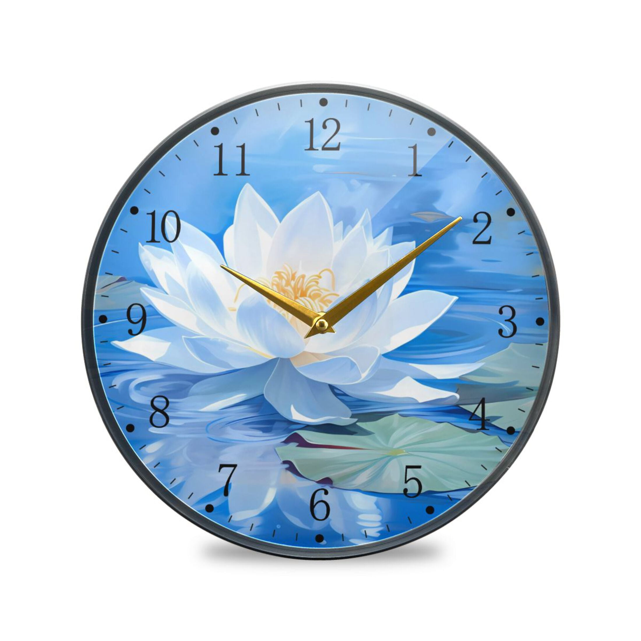 Lotus Flower Acrylic Wall Clocks Quiet Round Clock Battery Operated Non ...