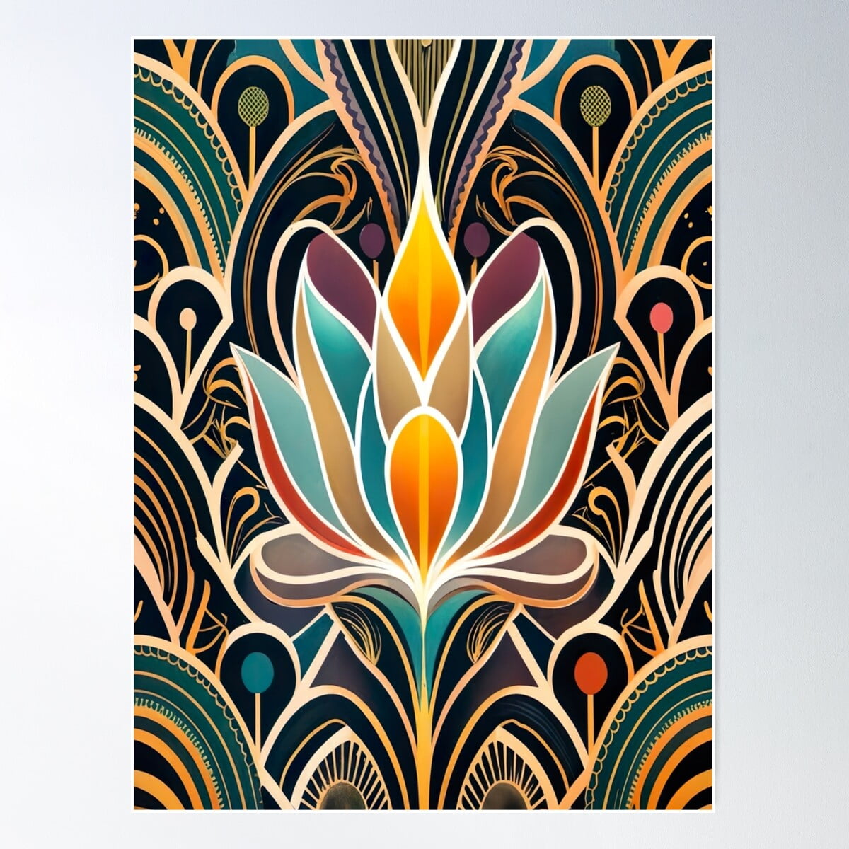 Lotus Flower Art Deco Classic Floral Illustrations Poster Wall Art ...