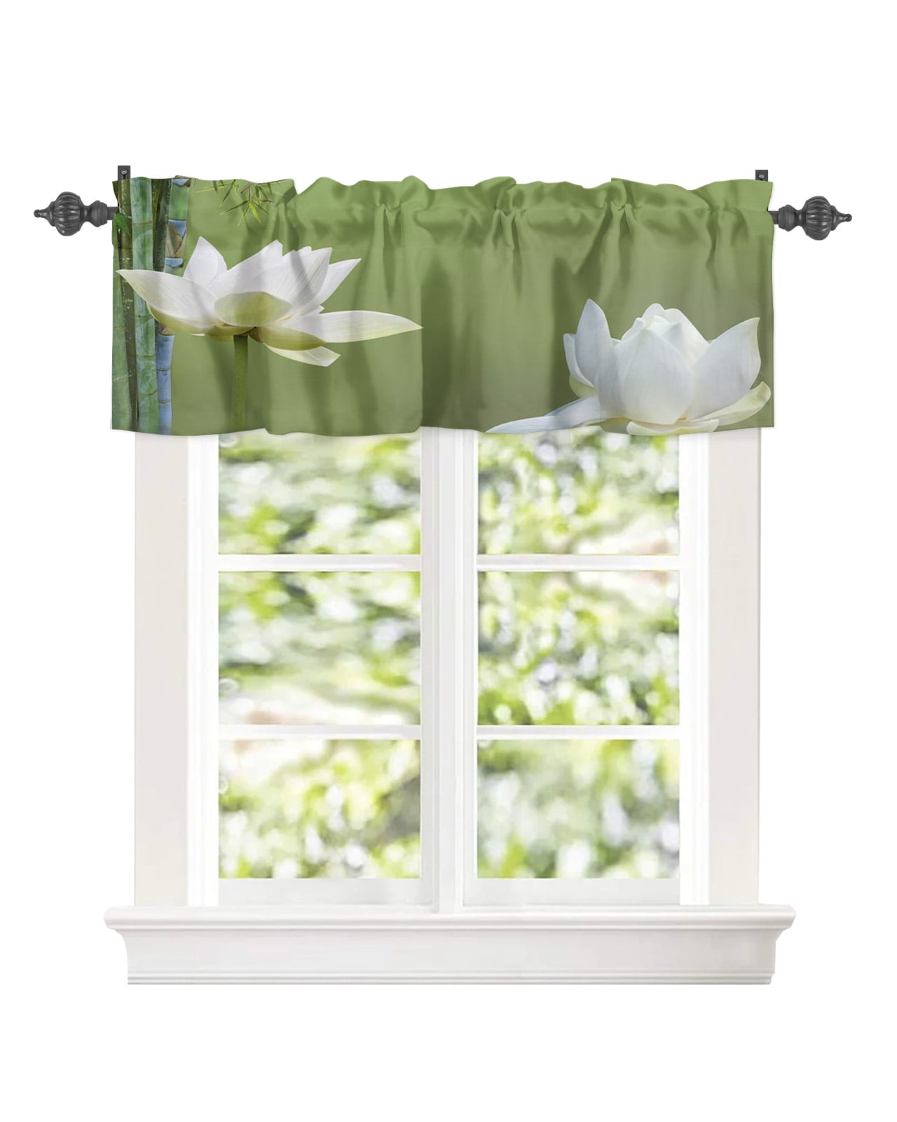 Curtain Valance for Windows Lotus Flower Bamboo Lake Wave Kitchen ...