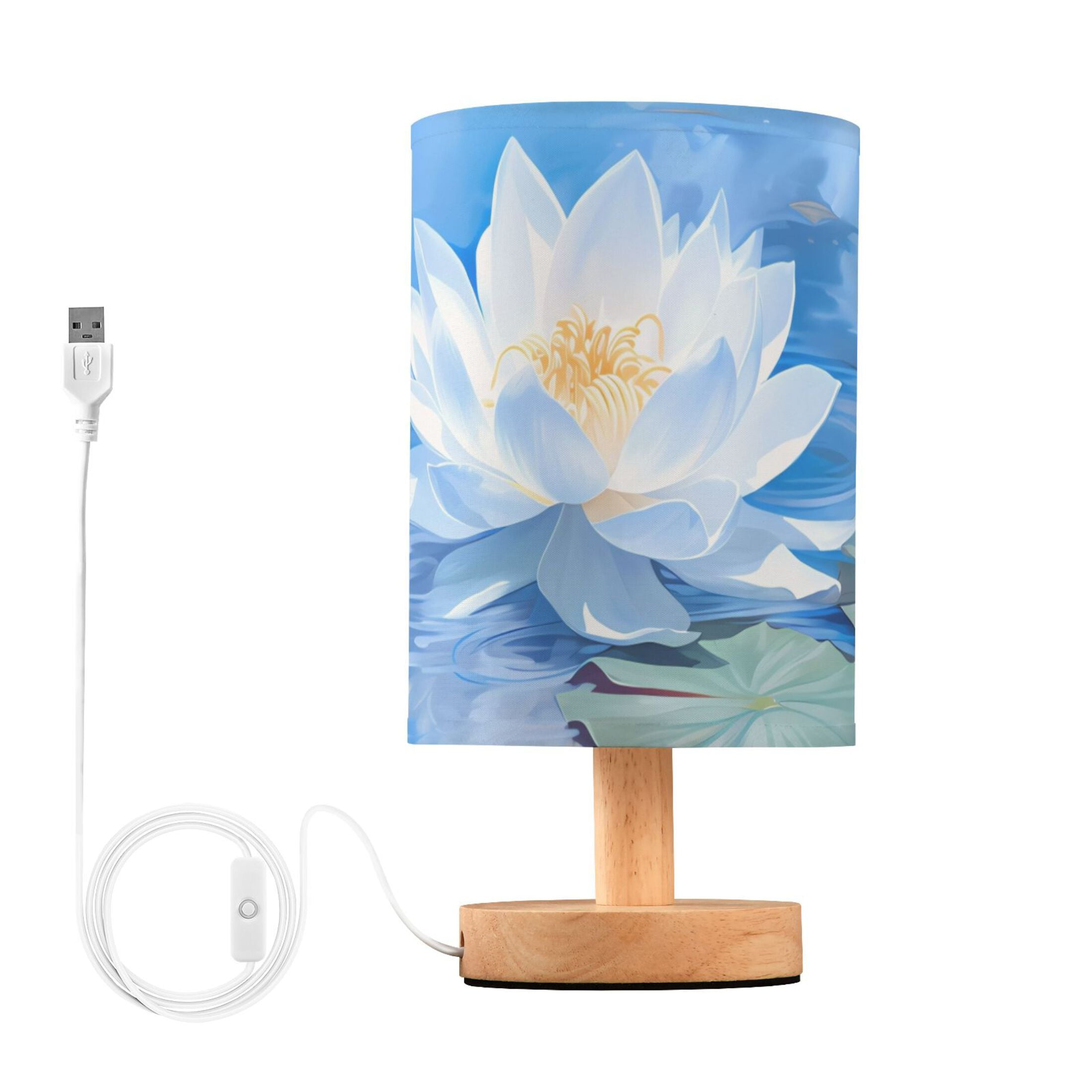 Lotus Flower Bedside Table Lamp LED Warm Lights with USB Charging Port ...