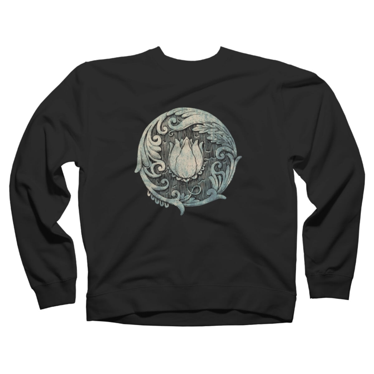 Lotus Flower Black Graphic Crew Neck Sweatshirt - Design By Humans XL ...