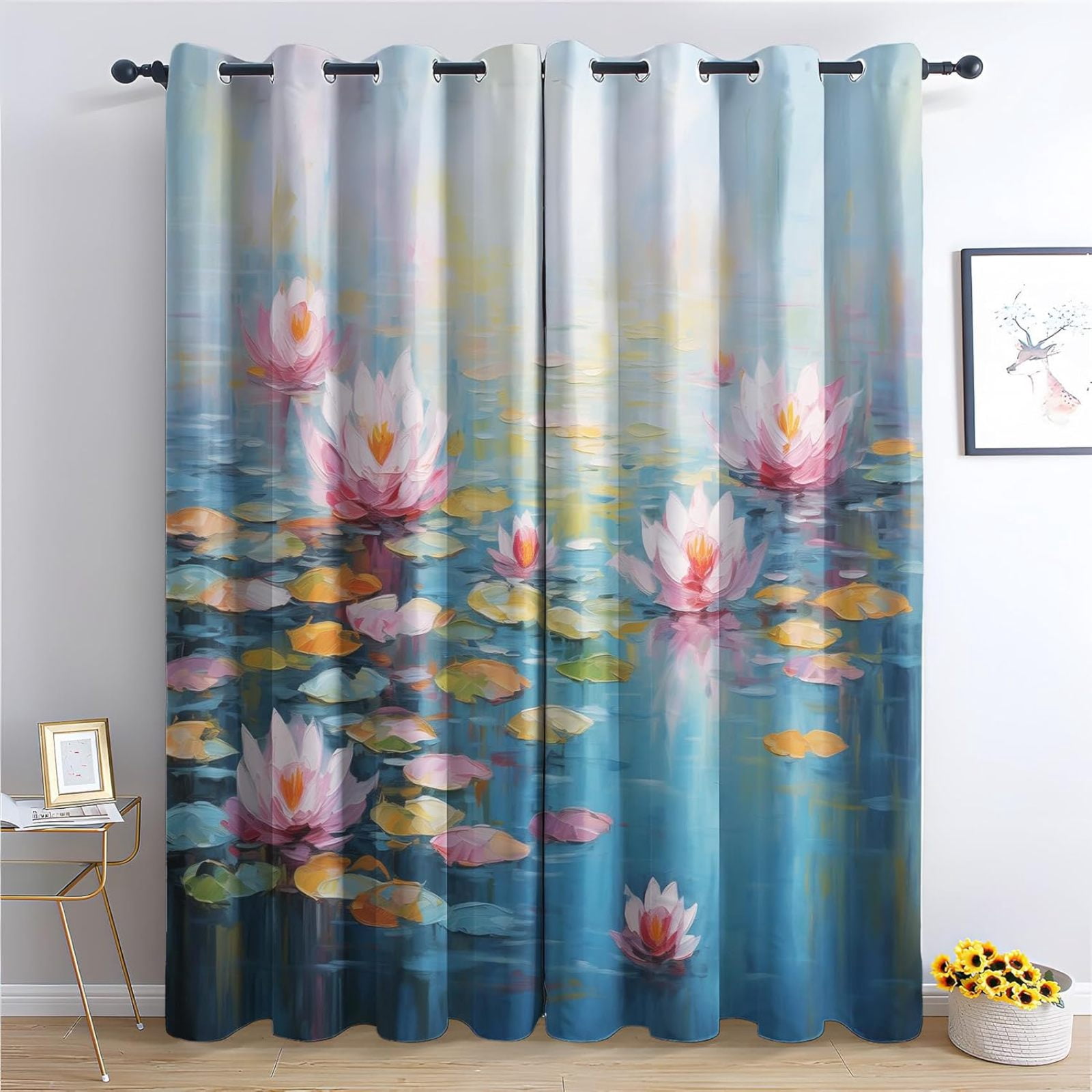 Lotus Flower Blackout Curtains, Impressionist Curtains For Living Room ...