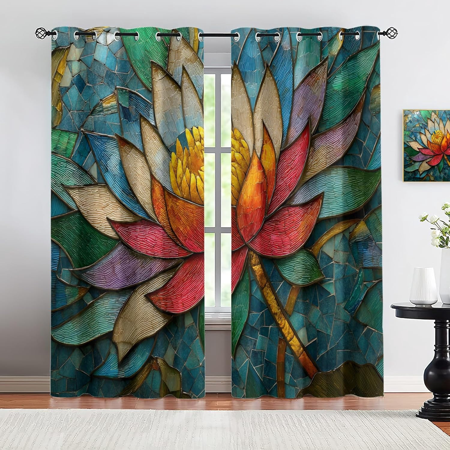 Lotus Flower Blackout Curtains, Meditation Floral Window Drapes for ...