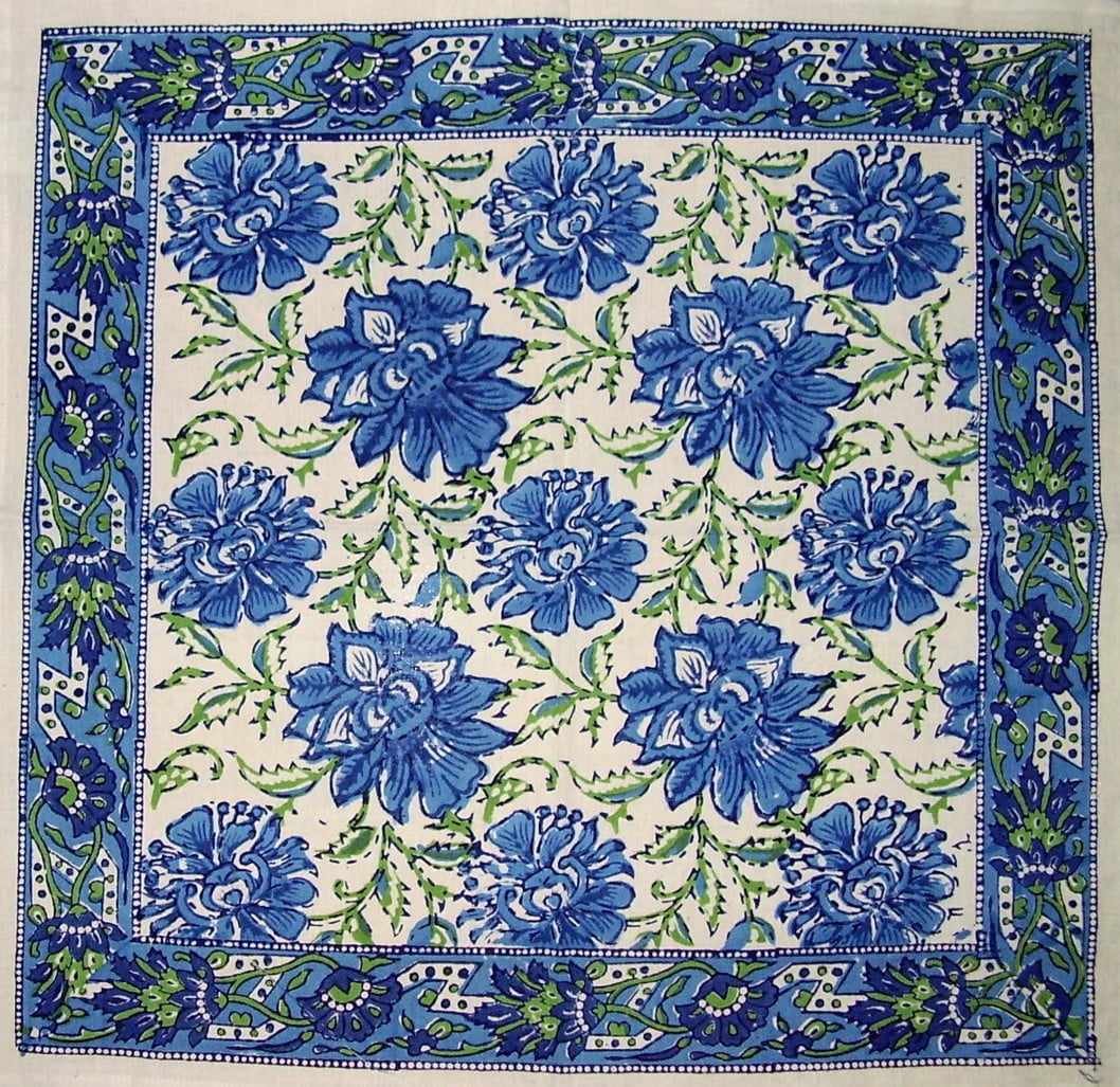 Lotus Flower Block Print Cotton Table Napkin 20" x 20" Blue - Walmart.com