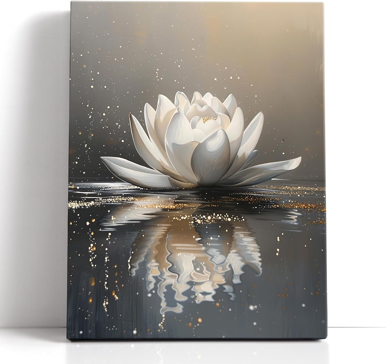Lotus Flower Bloom in Water Canvas Wall Art Zen Spiritual White Floral ...