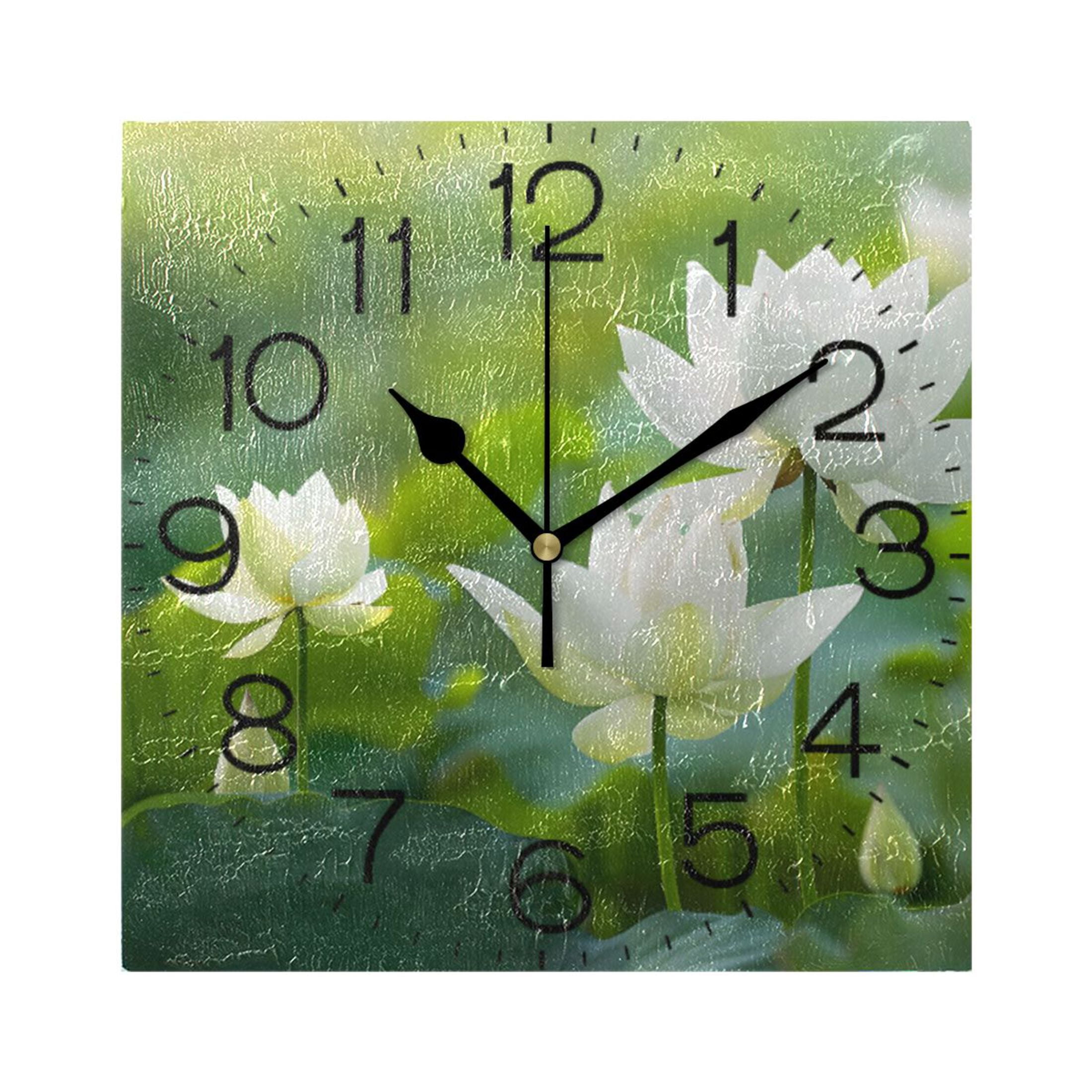 Lotus Flower Blooming Wall Clock 7.78" Non-Ticking Silent Battery ...