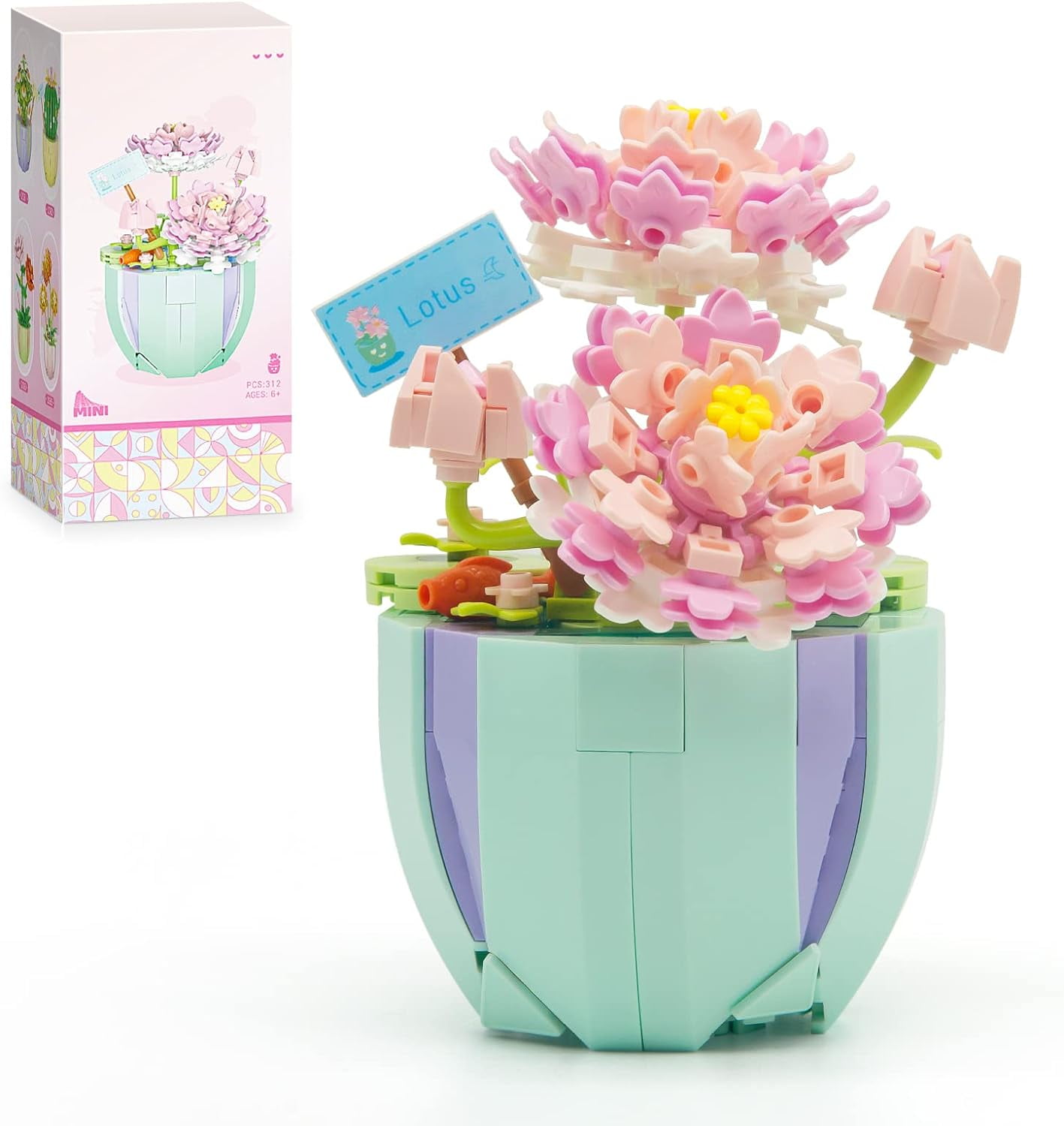 Lotus Flower Building Set, Mini Cute Botanical Collection Flower Bonsai ...
