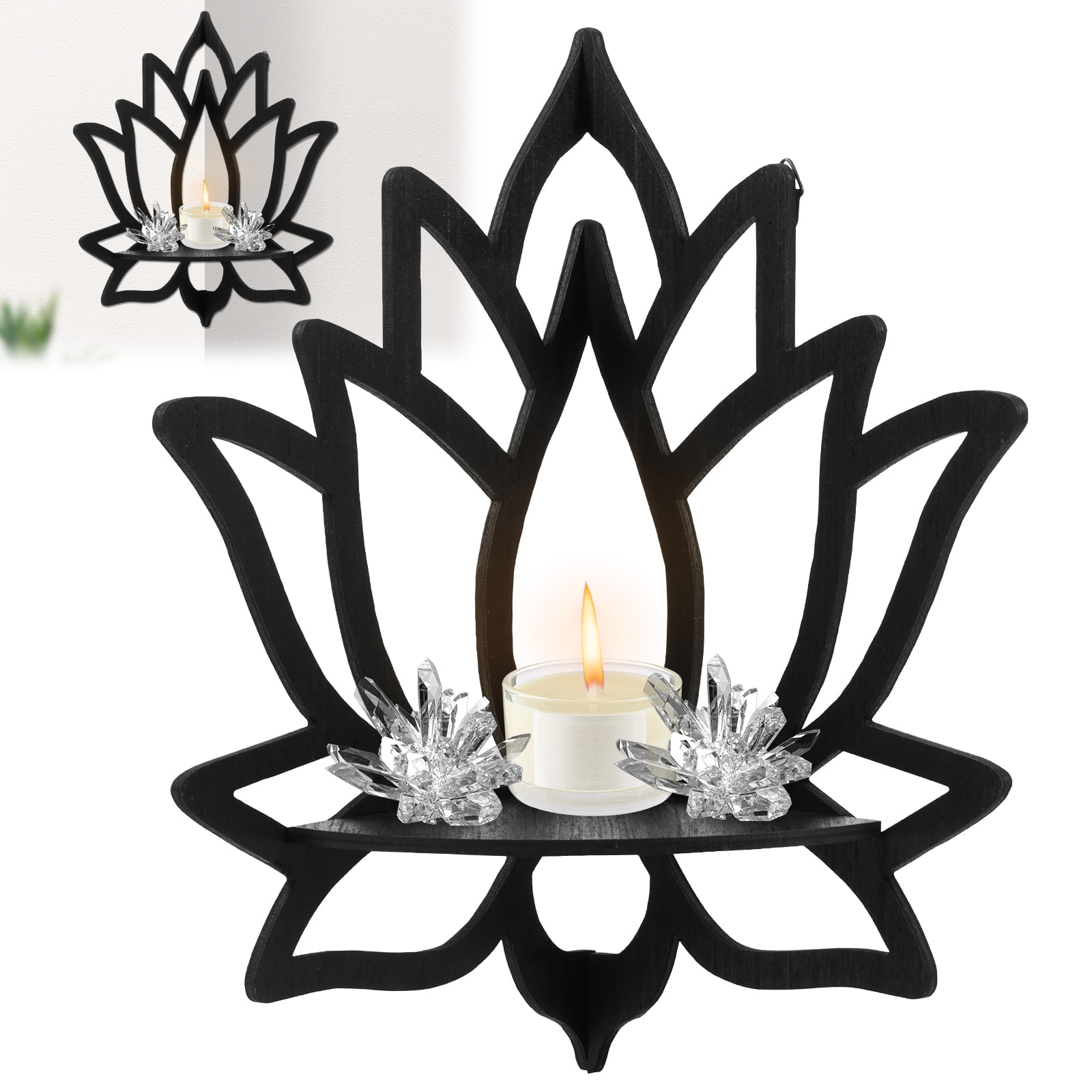 Lotus Flower Corner Shelf Wooden Floating Corner Shelves Black Wall ...
