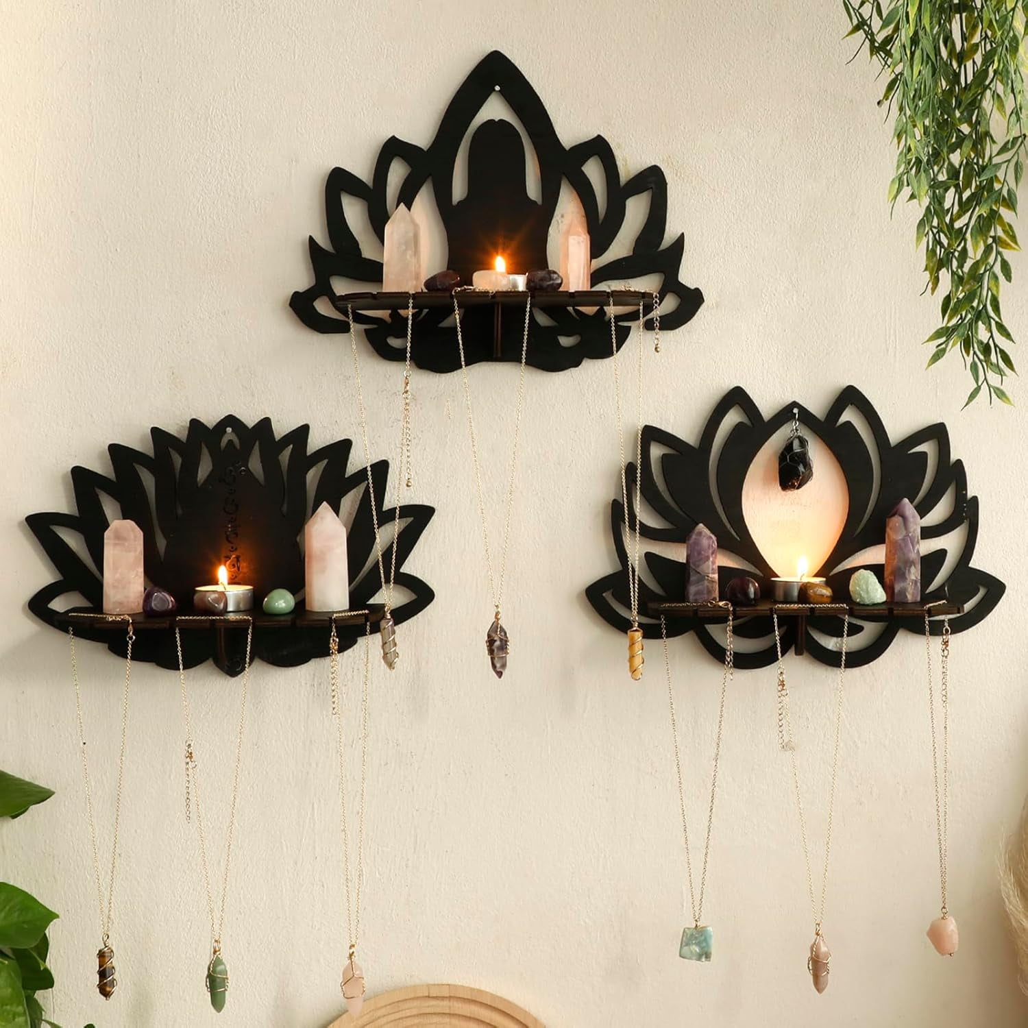 Lotus Flower Crystal Shelf -3 Pack Floating Shelves for Wall Bedroom ...