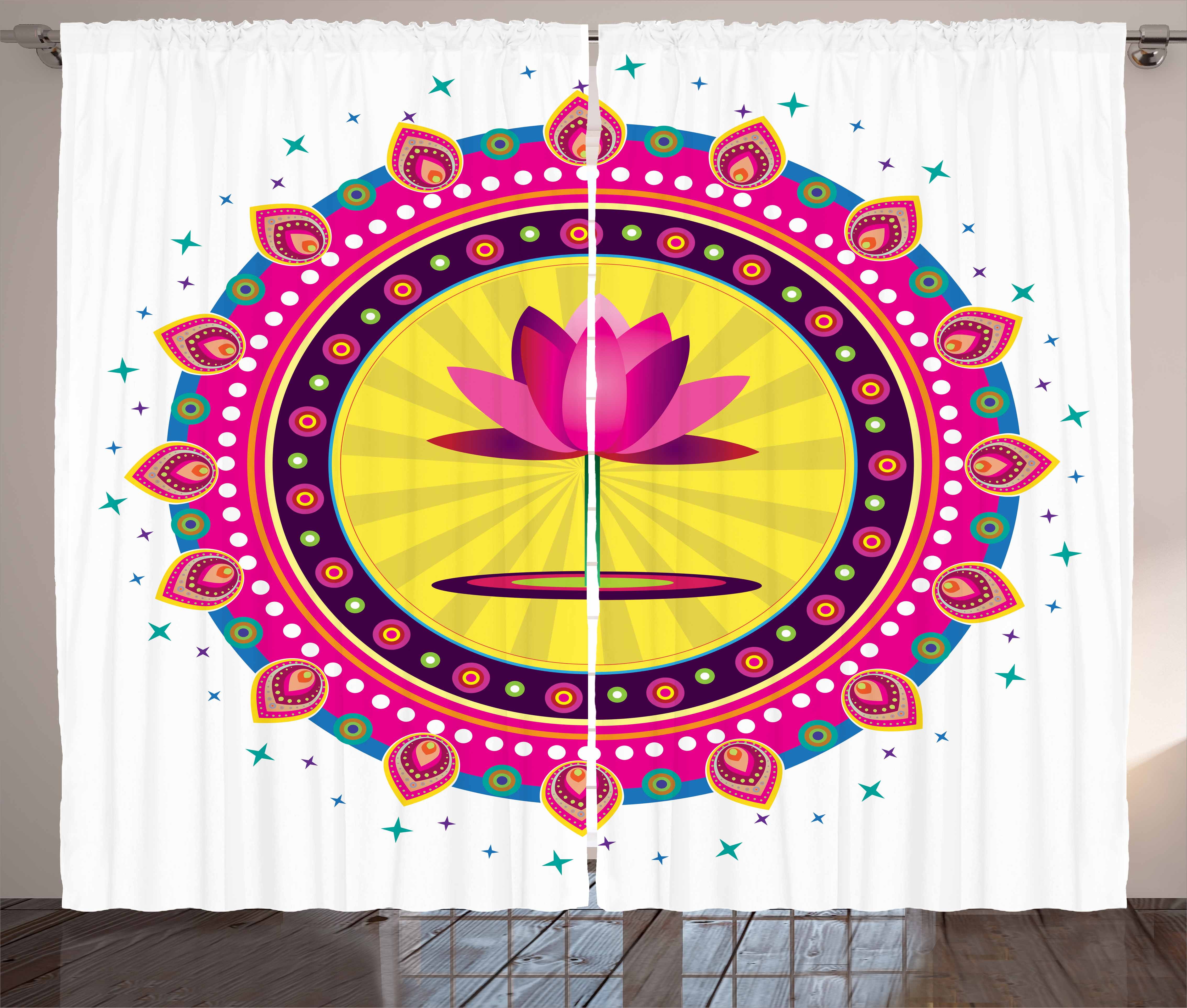 Ambesonne Lotus Flower Curtains 2 Panel Set, Boho Ornament, 108" x 84 ...