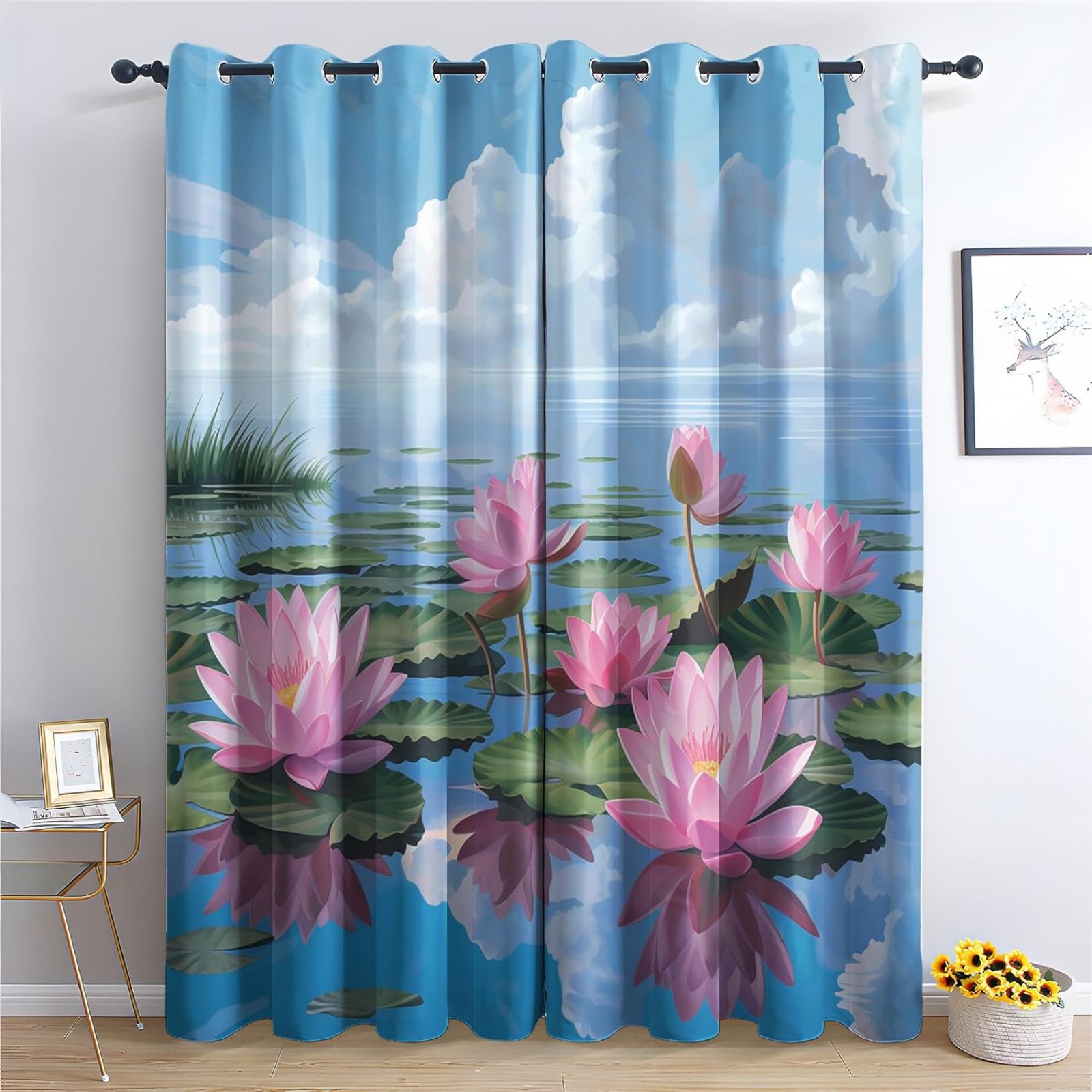 Lotus Flower Curtains For Bedroom Living Room, Lotus Pond Blackout ...