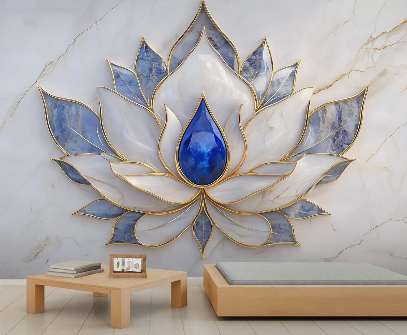 Lotus Flower Custom Wallpaper Blue Pearl Wall Murals Living Room ...