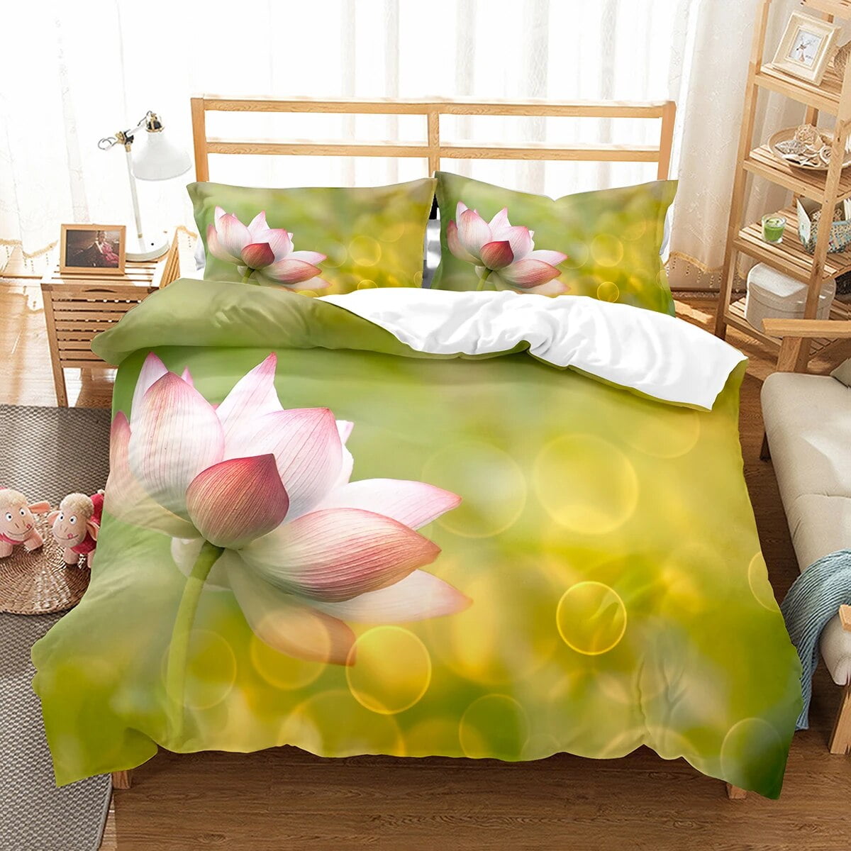 Lotus Flower Duvet Cover Set Lotus Leaf Pattern Polyester Quilt Cover ...