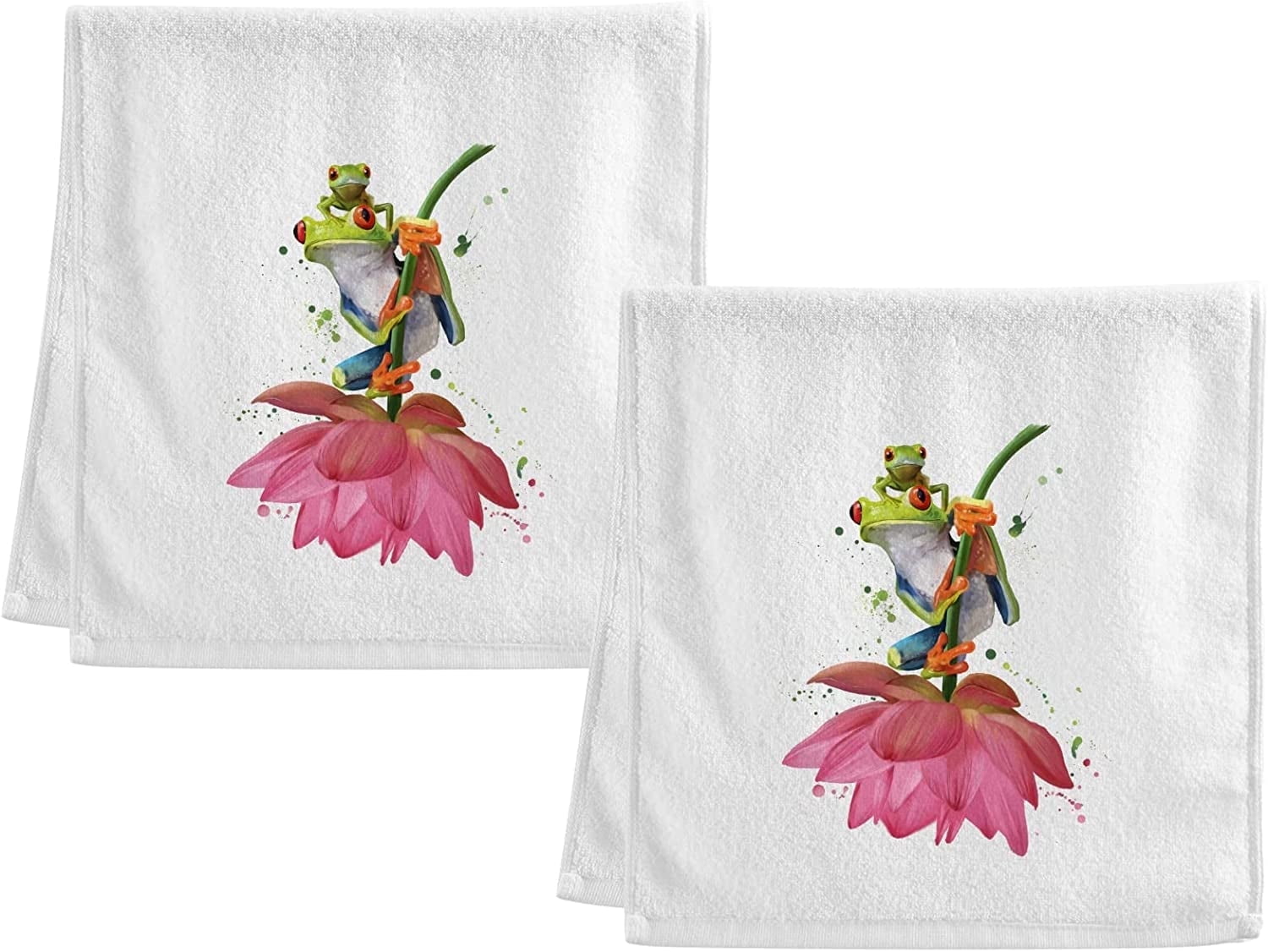 Lotus Flower Frog Hand Towels, 2 PCS Bath Towels Absorbent Soft 100% ...