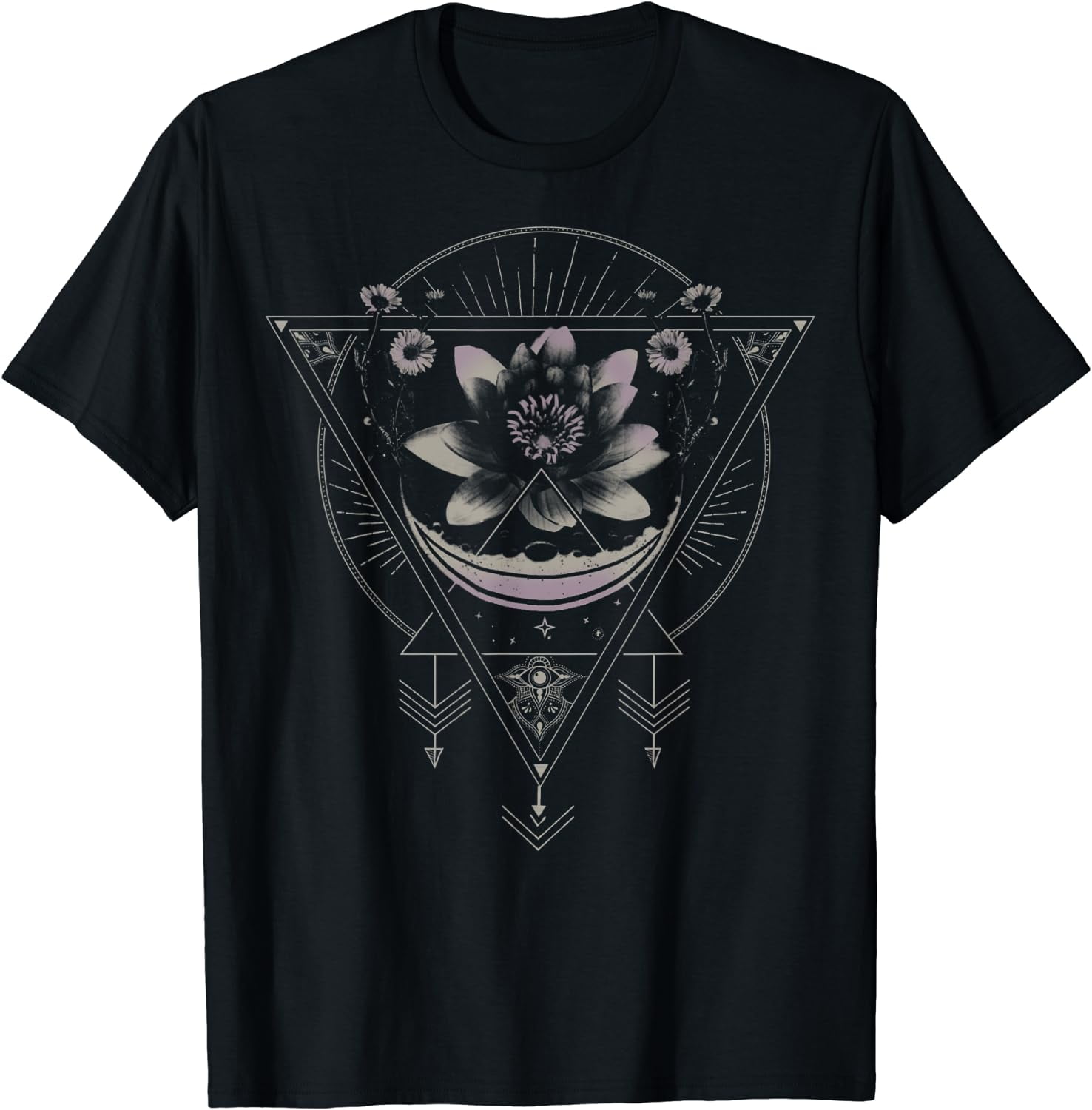 Lotus Flower Geometric Moon Arrows Gradient Graphic T-Shirt Black Large ...