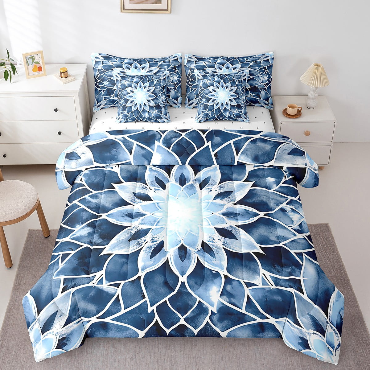 Lotus Flower King Comforter Set 7 Piece,Gradient Tie Dye Dahlia Bed in ...
