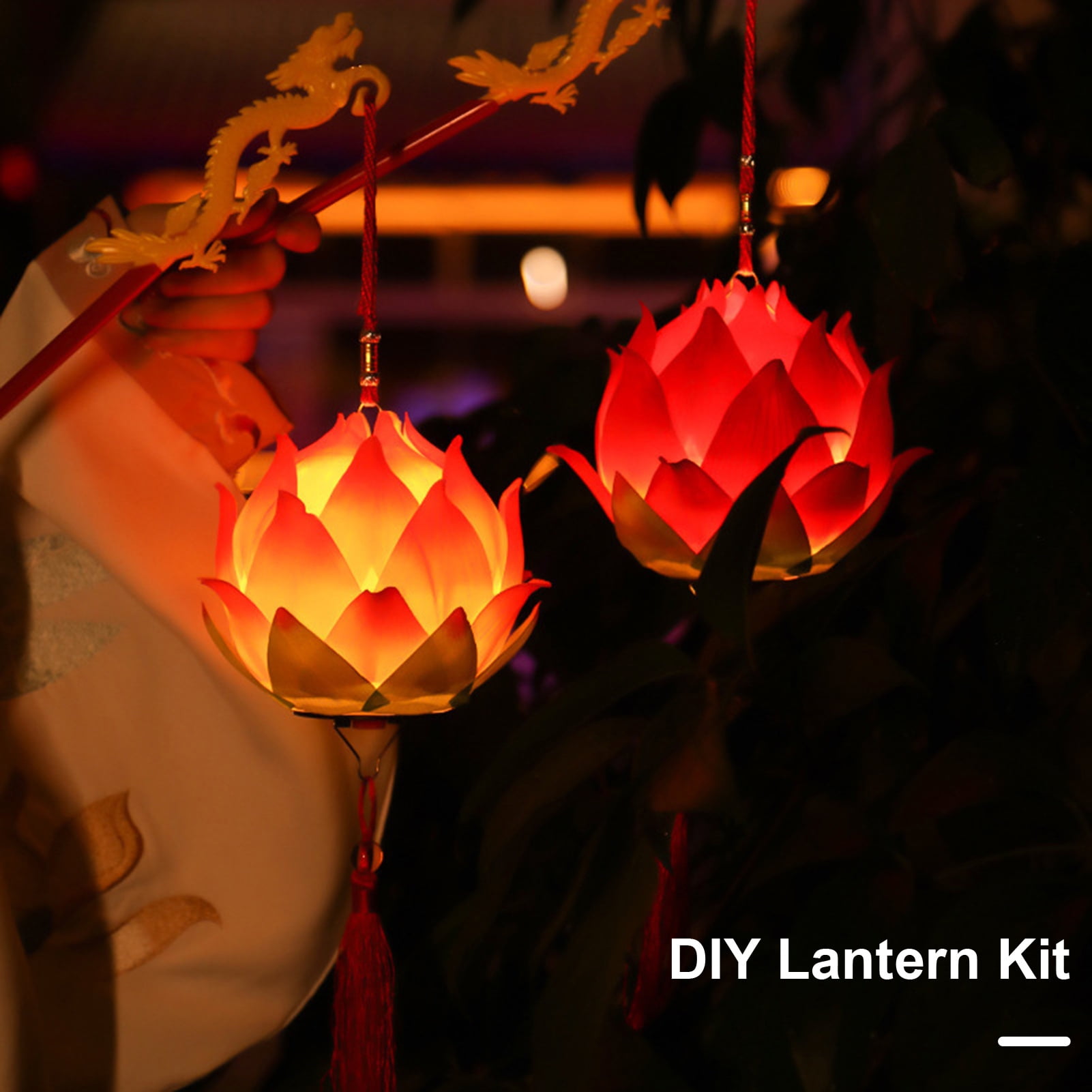 Lotus Flower Lantern DIY Kit with Carrying Pole Handheld Blossom Flower ...