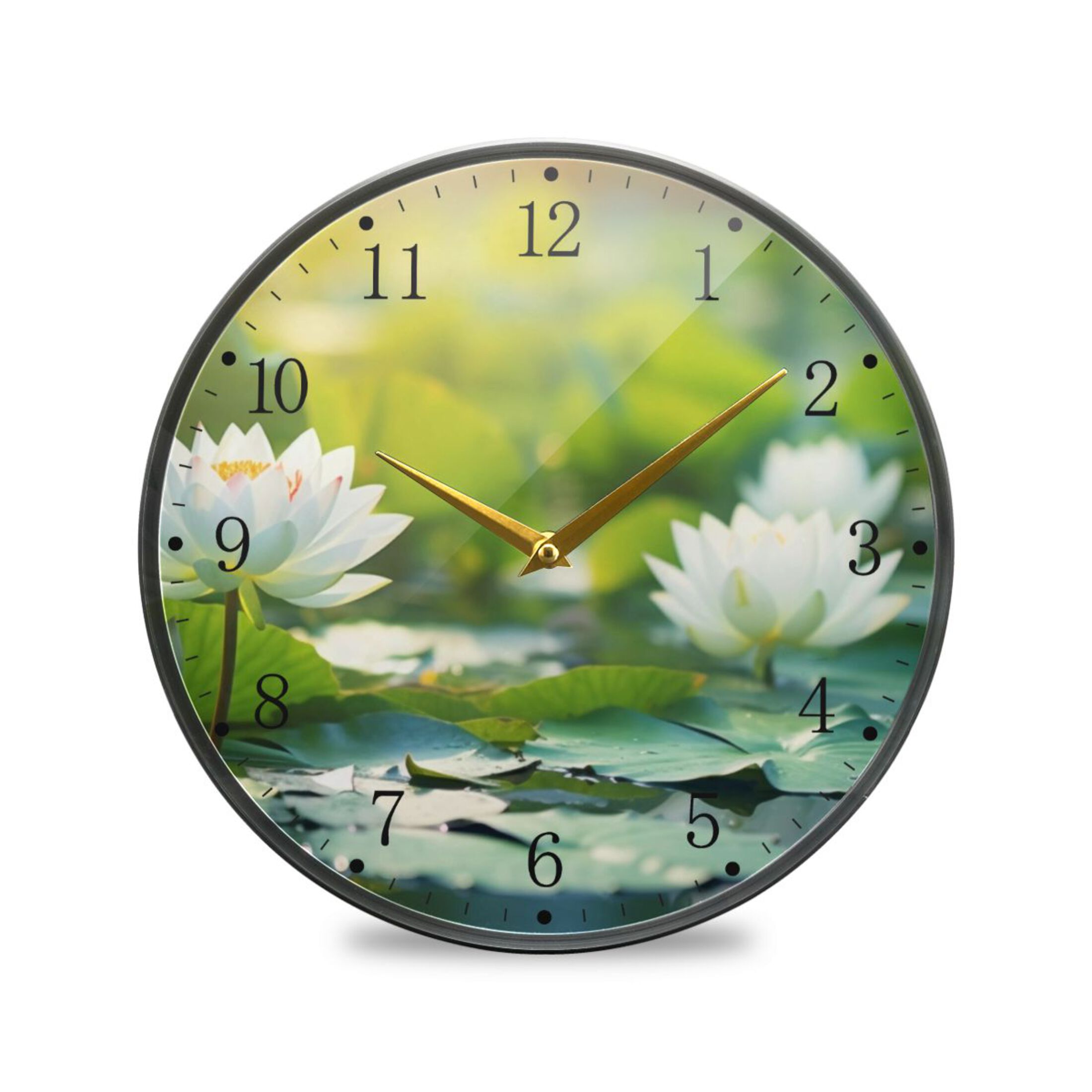 Lotus Flower Leaf Acrylic Wall Clocks Quiet Round Clock Battery ...