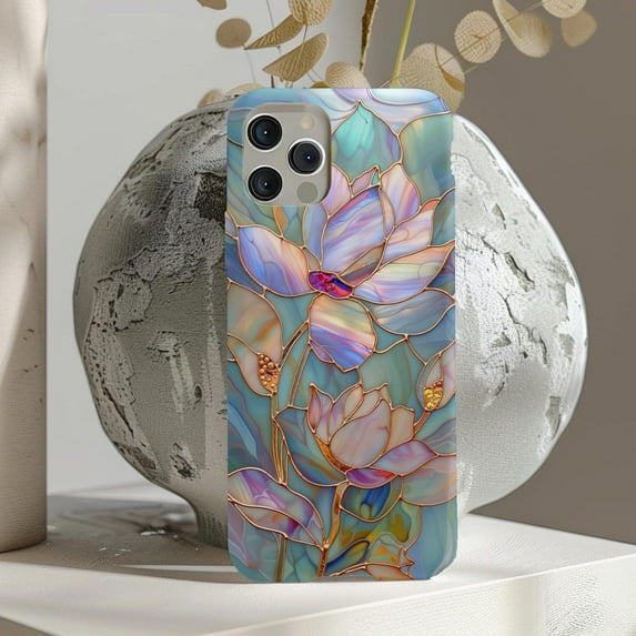 Lotus Flower Magsafe Case with Iridescent Stained Glass Floral Design ...