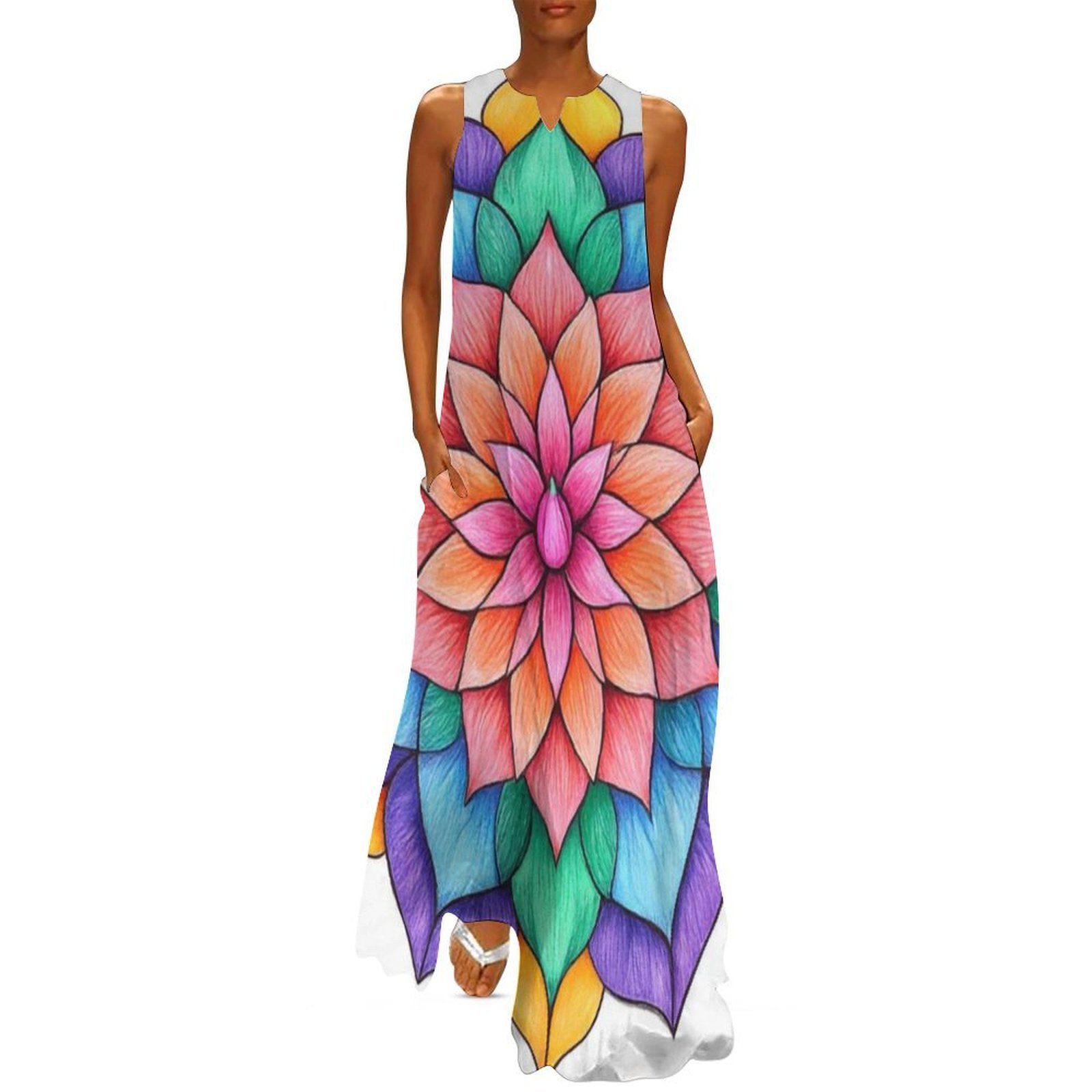 Lotus Flower Mandala Long Dress luxury evening dresses women clothing ...