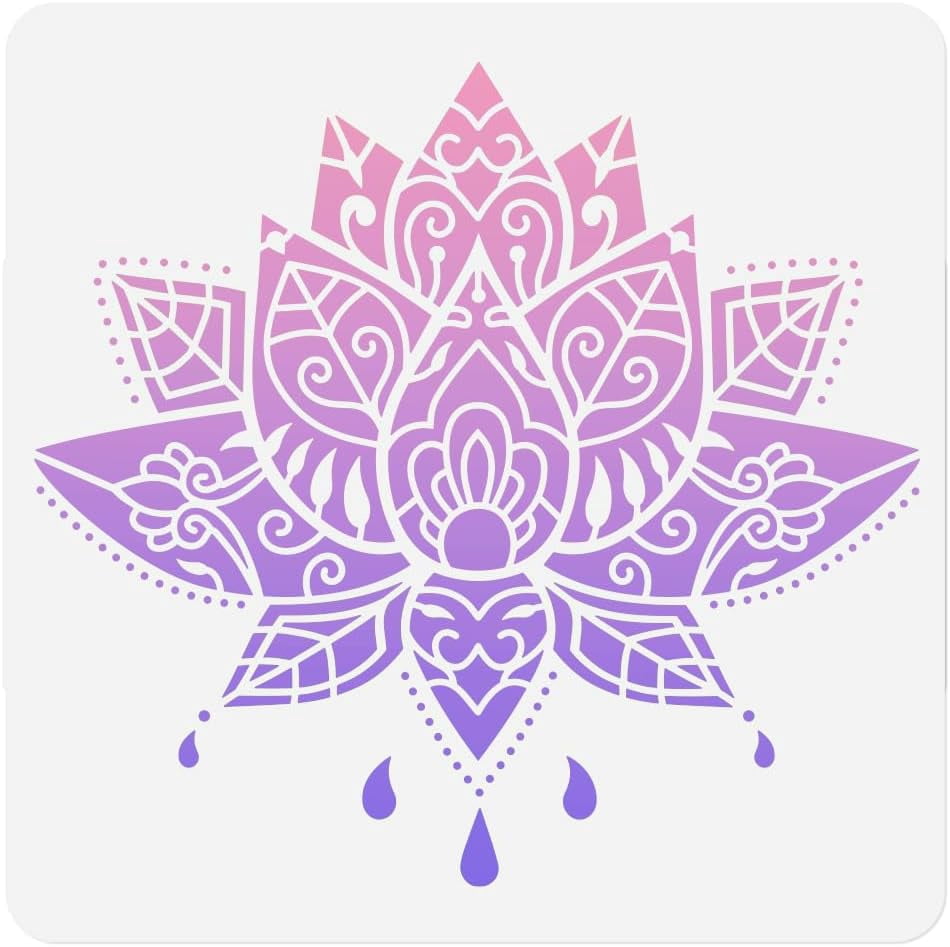 Lotus Flower Mandala Wall Stencil Template 11.8 x 11.8 Inch Reusable ...
