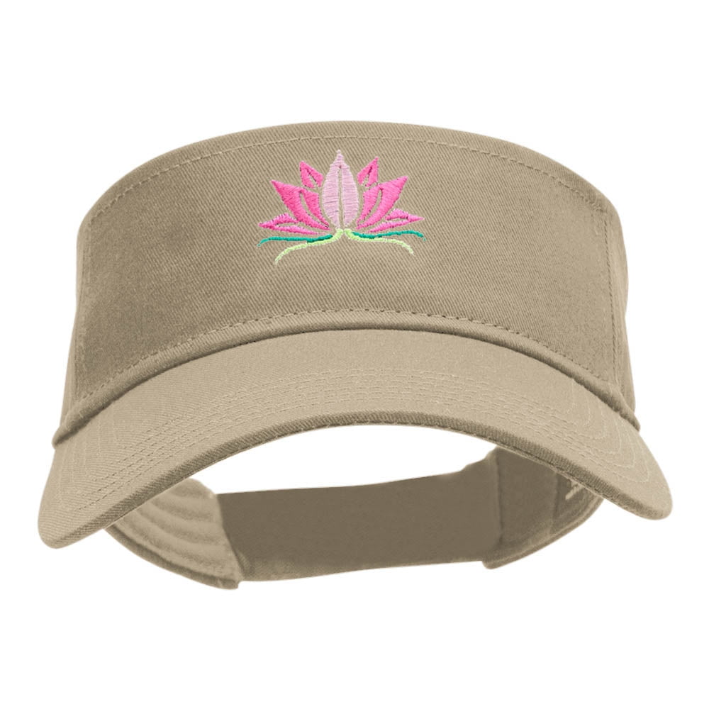 Lotus Flower Motif Embroidered Cotton Twill Visor - Khaki OSFM ...