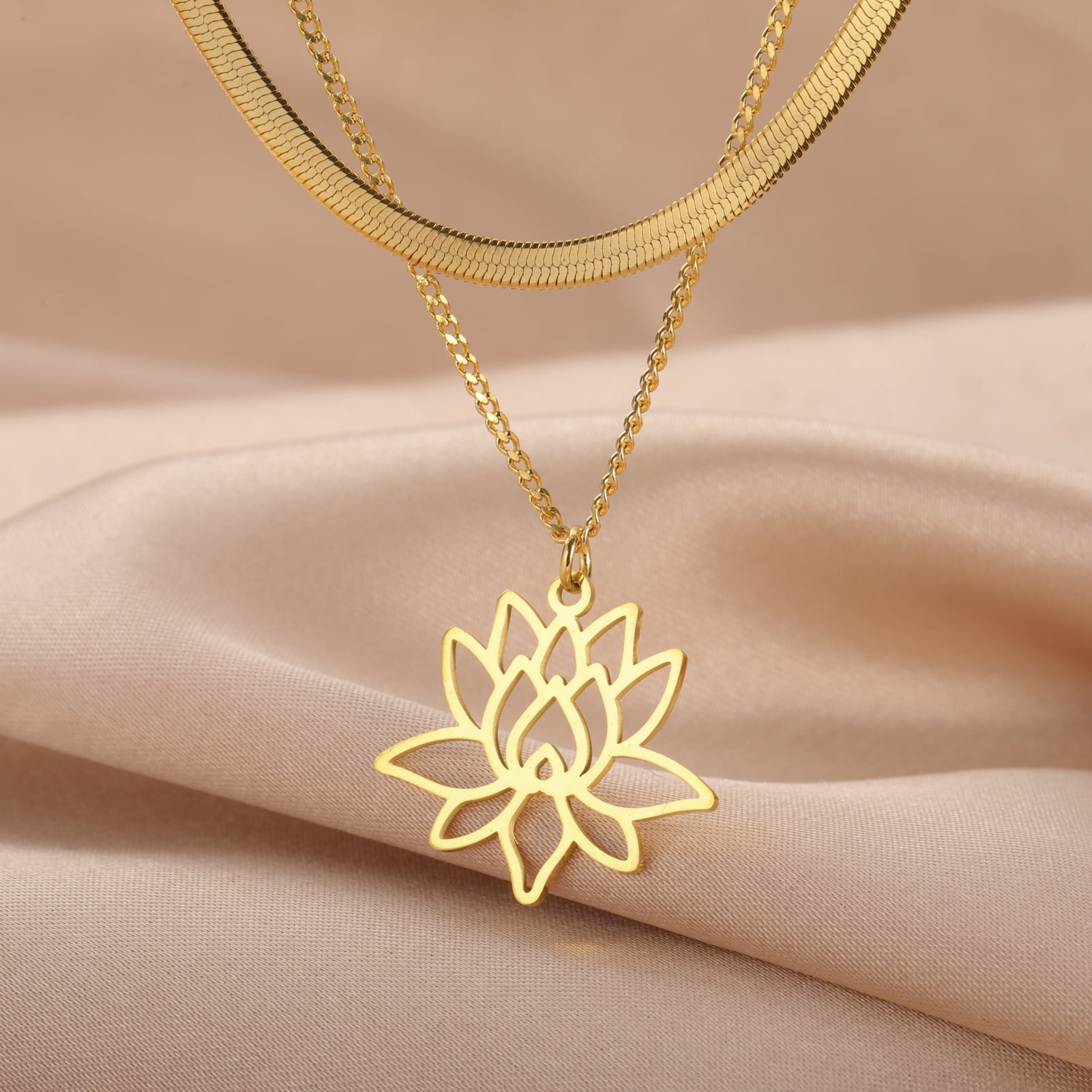 Lotus Flower Pendant Necklace 14K Yellow Gold Yoga Buddhism Amulet ...