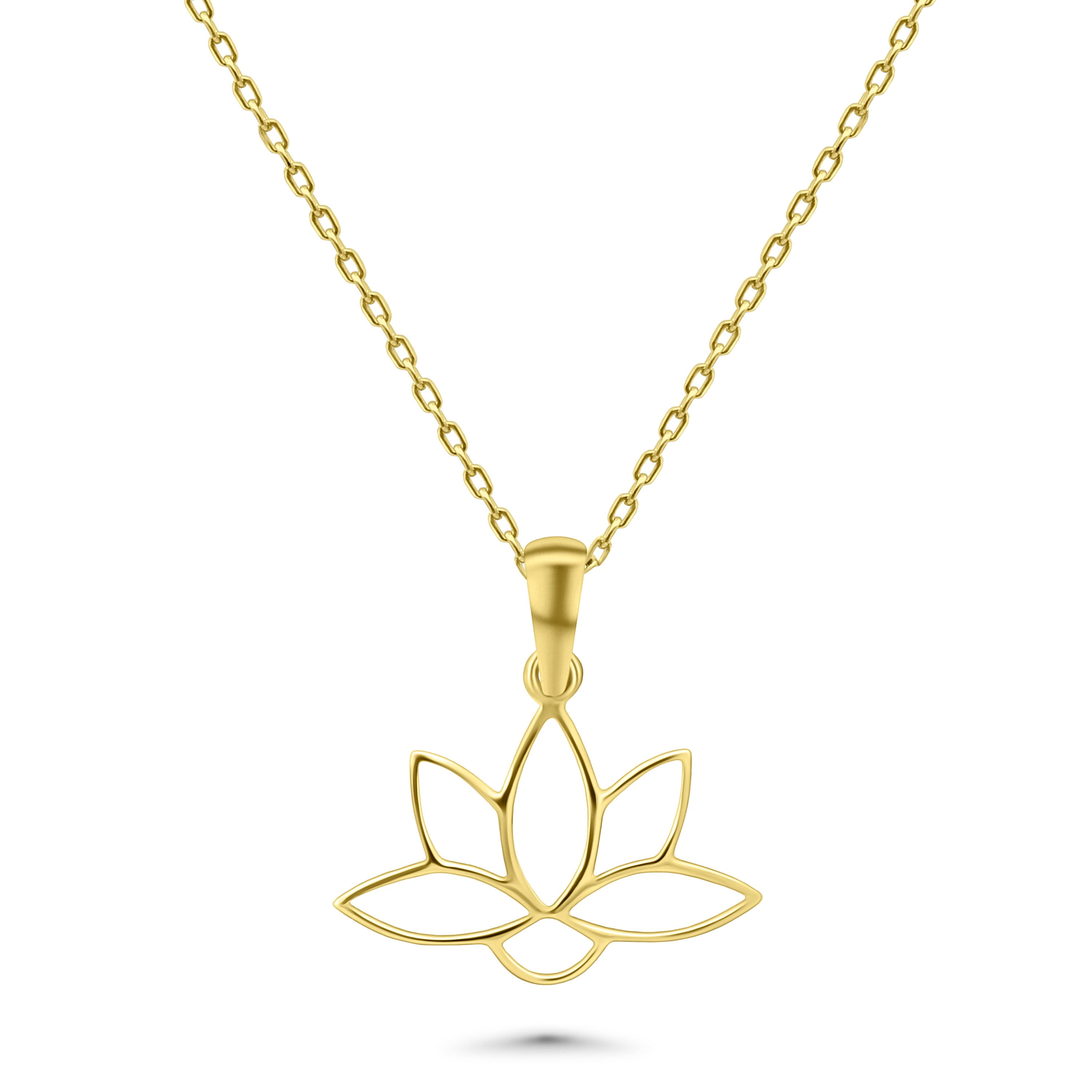 Lotus Flower Pendant Necklace in 14 Karat Solid Gold | Dainty Gold ...
