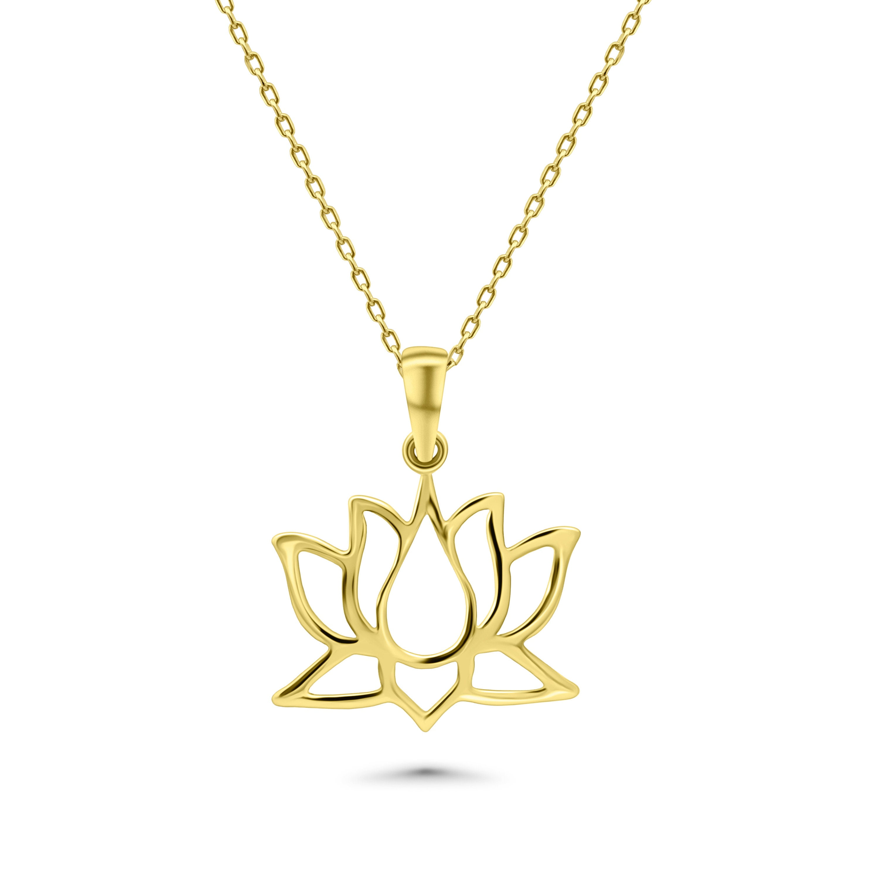 Lotus Flower Pendant Necklace in 14 Karat Solid Gold | Handmade Gold ...