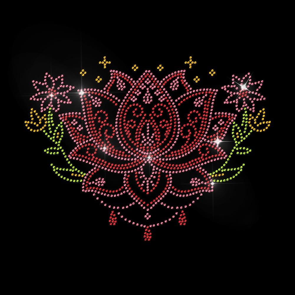 Lotus Flower Rhinestone Iron on Hotfix Rhinestone Red Lotus Transfer ...
