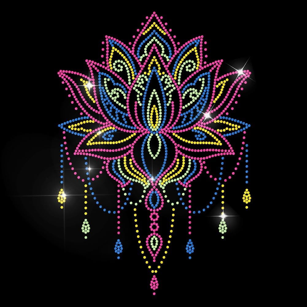 Lotus Flower Rhinestone Iron on Hotfix Transfer Decal 11.7x8.3 inch ...