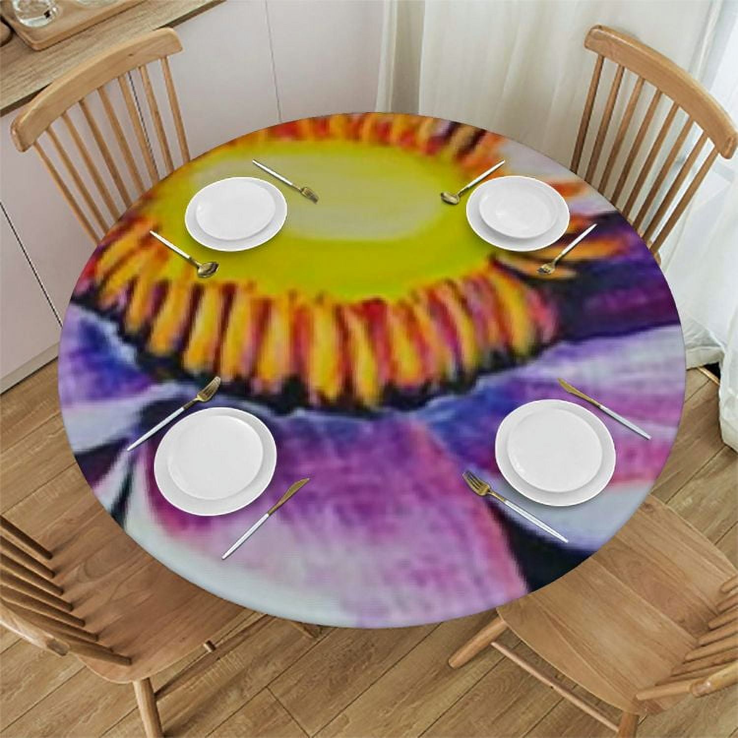 Lotus Flower Round Fitted Table Cloth with Elastic Edge Waterproof ...