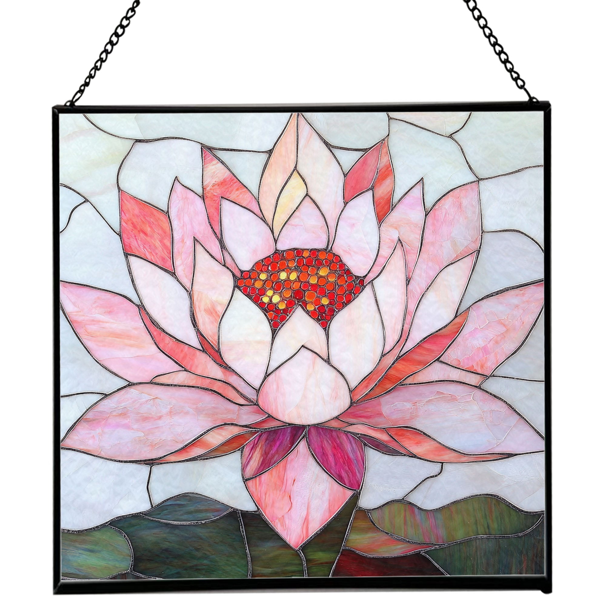 Lotus Flower Stained Glass Panels, Square Shaped Window Hangings ...