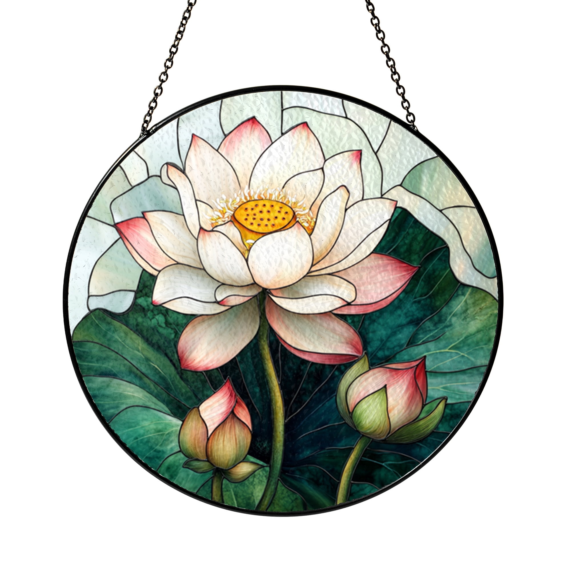 Lotus Flower Stained Glass Sun Catcher, Pink Bloom Window Hanging, Zen ...