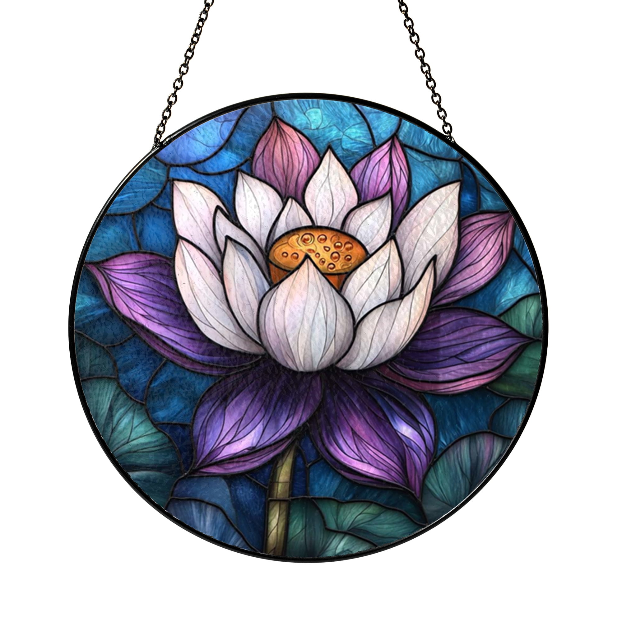 Lotus Flower Stained Glass Suncatcher – Purple and Pink Floral Window ...