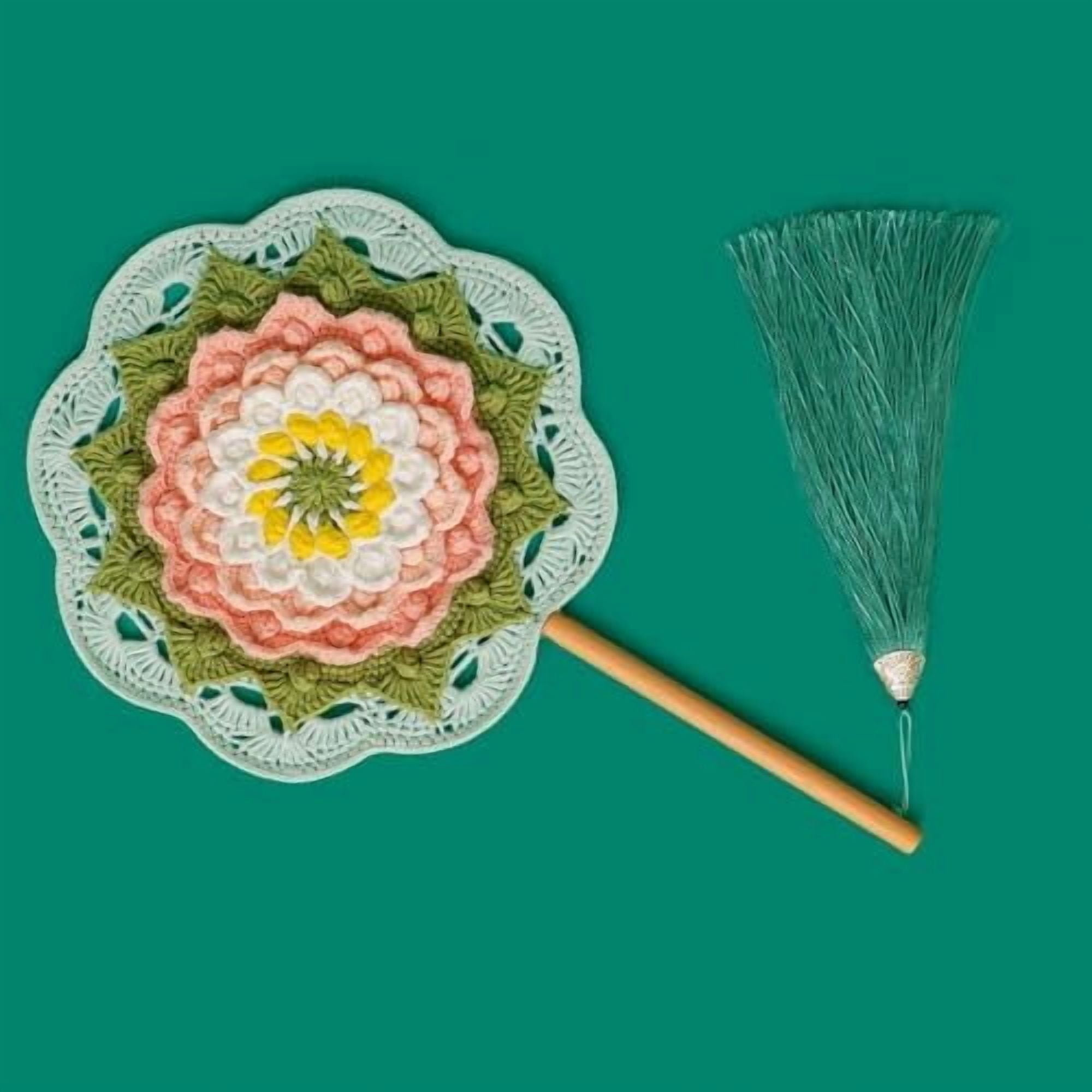 Lotus Flower Totem Fan Crochet Kit, Hi Crochet Fan (Wooden Base Not ...