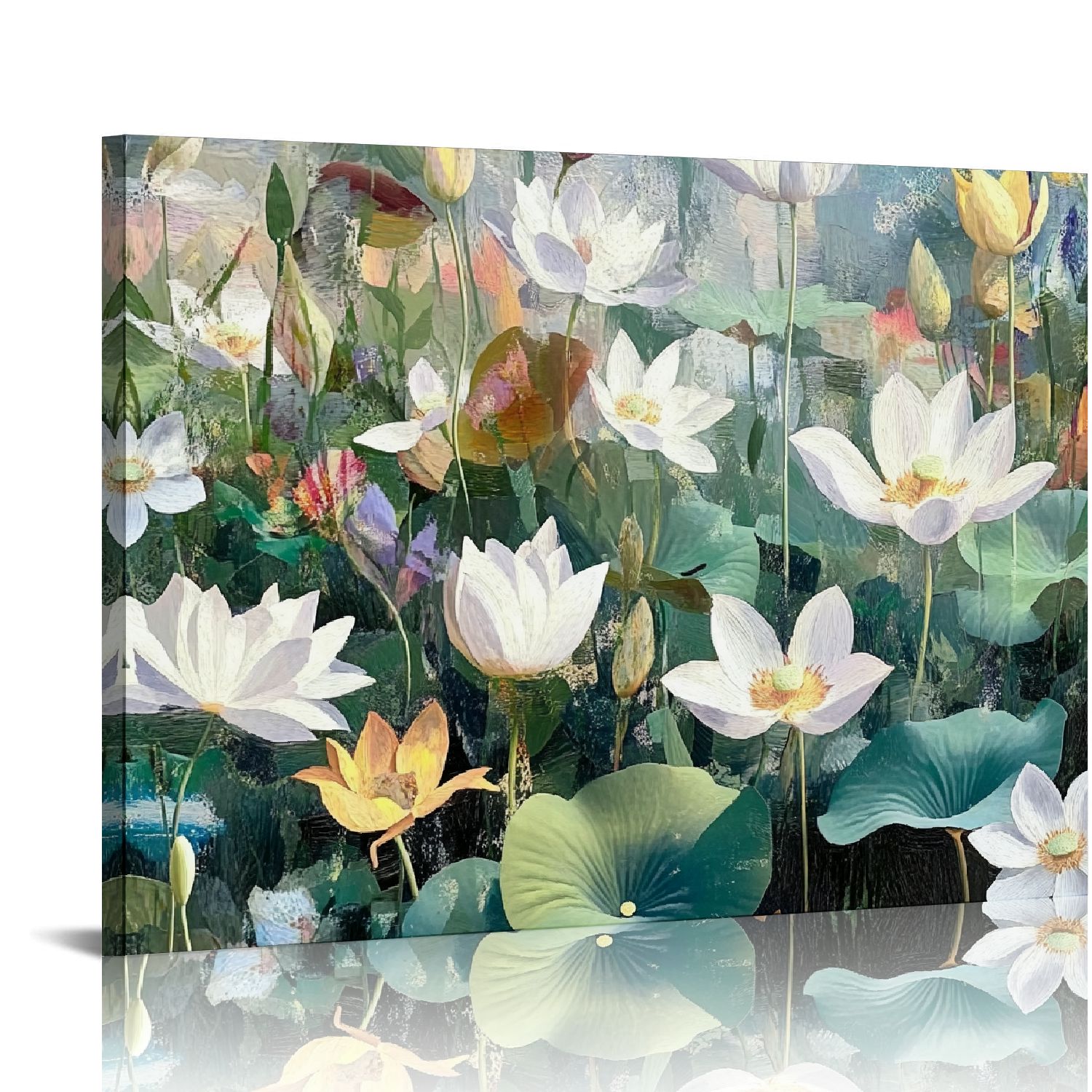 Lotus Flower Wall Art for Living Room, White Floral Canvas Wall Decor ...