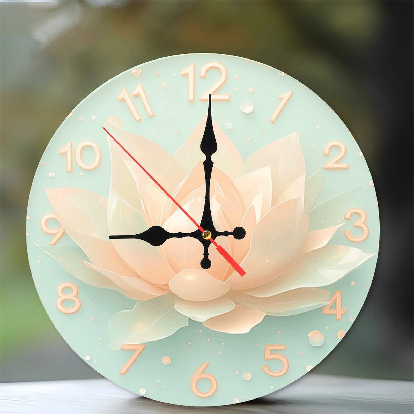 Lotus Flower Wall Clock Pastel Colors Home Decor 10-Inch Silent Wooden ...