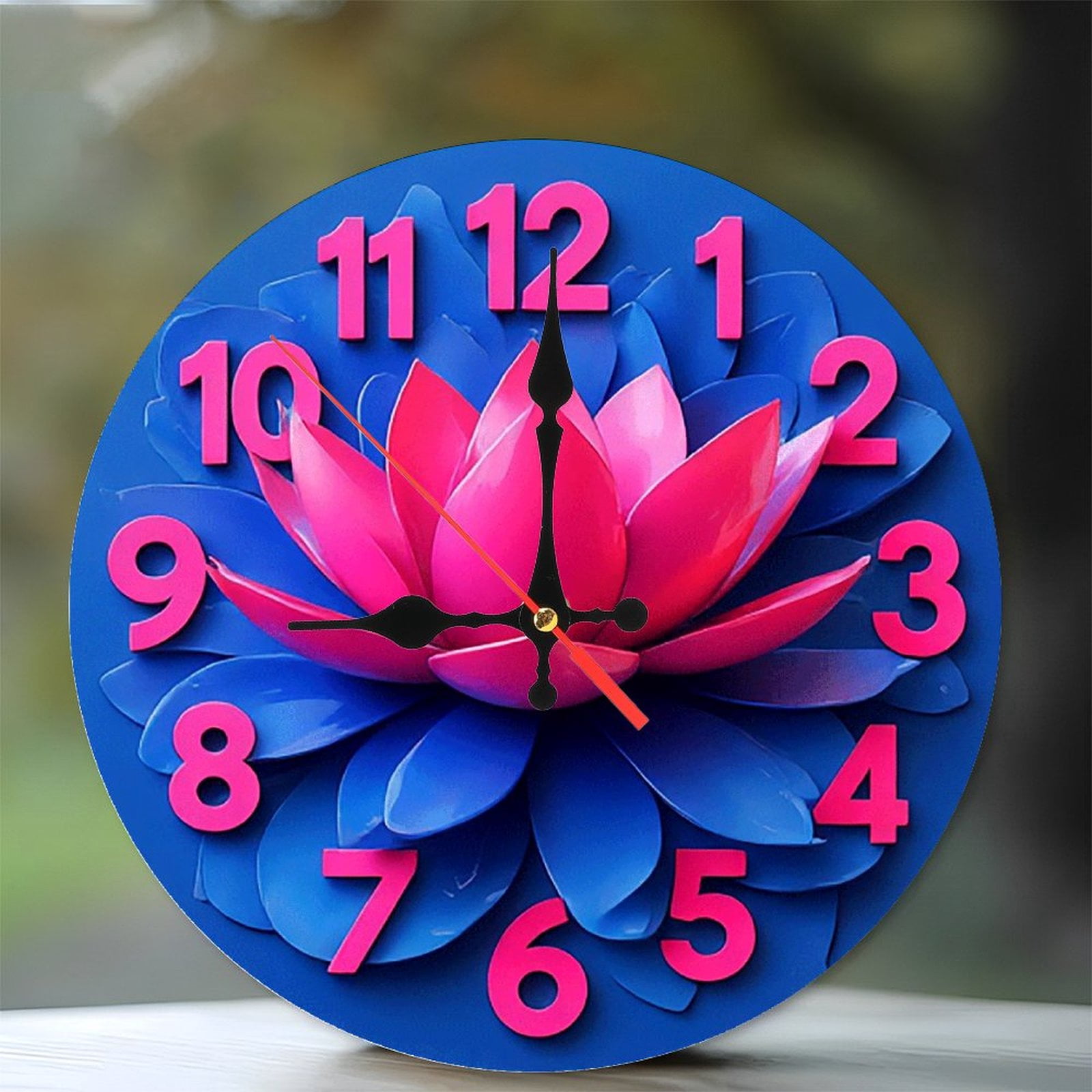 Lotus Flower Wall Clock Pink Blue Decor 10-Inch Silent Wooden Wall ...