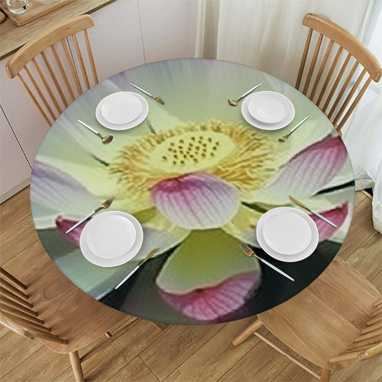 Lotus Flower White Print Table Covers, Round Table Covers, Round Picnic ...