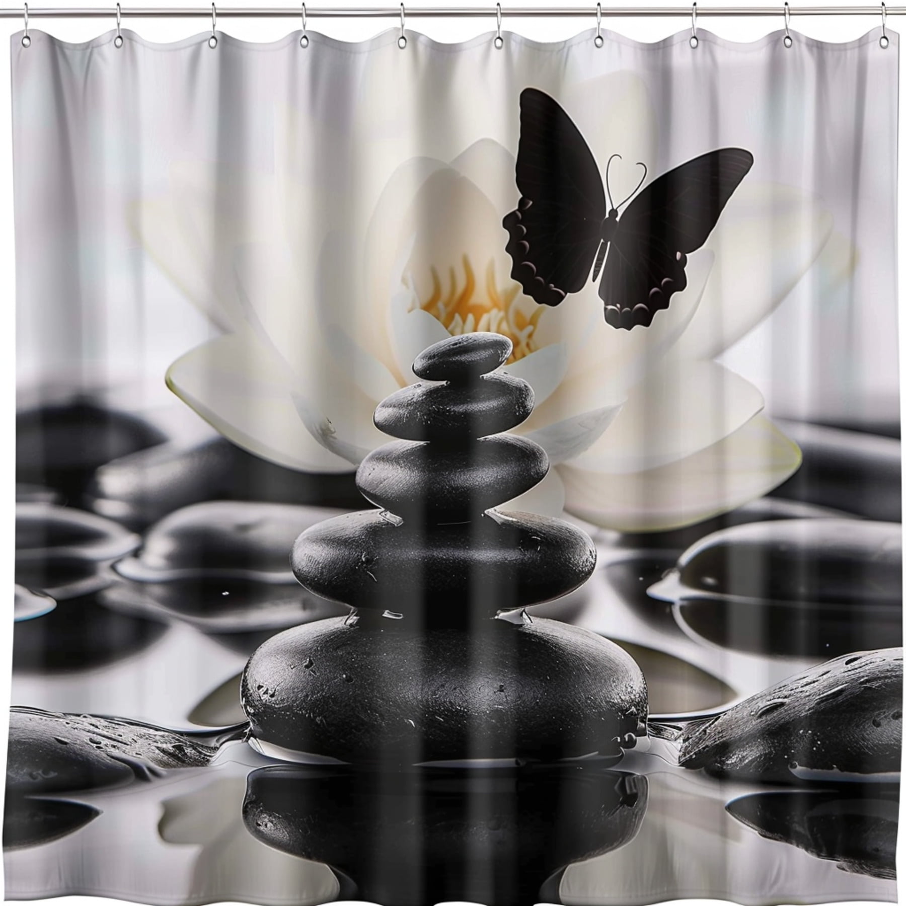 Lotus Flower and Butterfly Spa Shower Curtain Nature Inspired Bathroom ...
