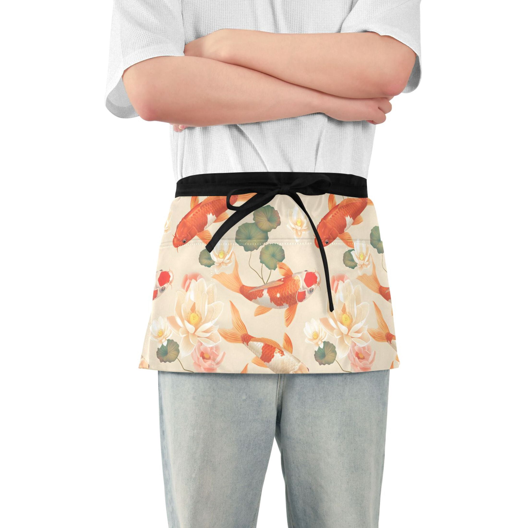 Lotus Flower and Fish Server Apron with 3 Pockets Waterproof Waitress ...